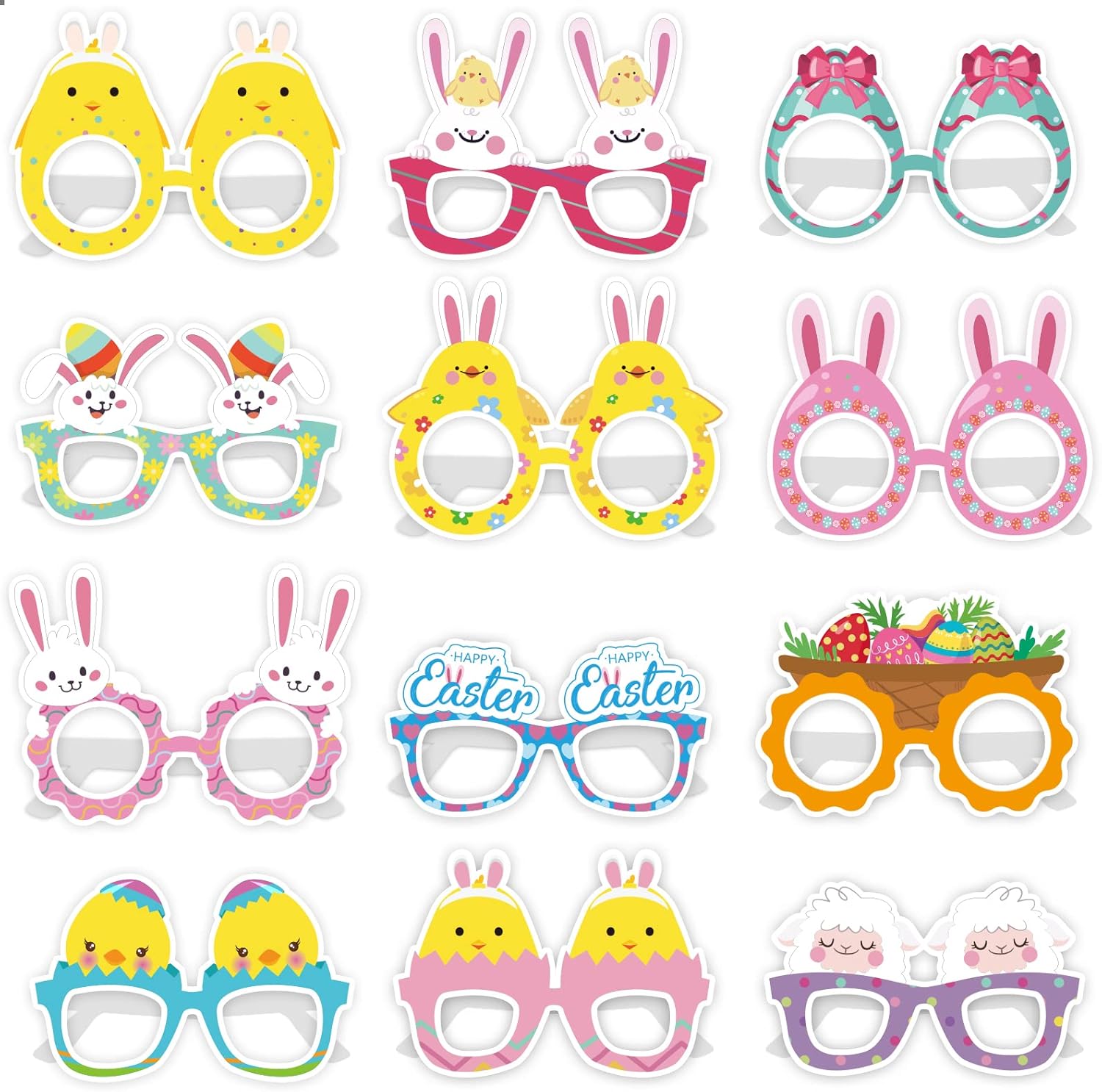 Amazon.com: OBUSATT 36 Pieces Easter Glasses Paper Easter Eggs Bunny ...