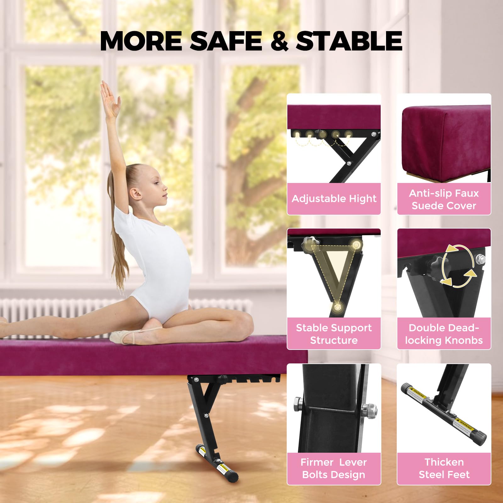 Snapklik.com : FINCOME Adjustable Balance Beam 8ft Purple, High And ...