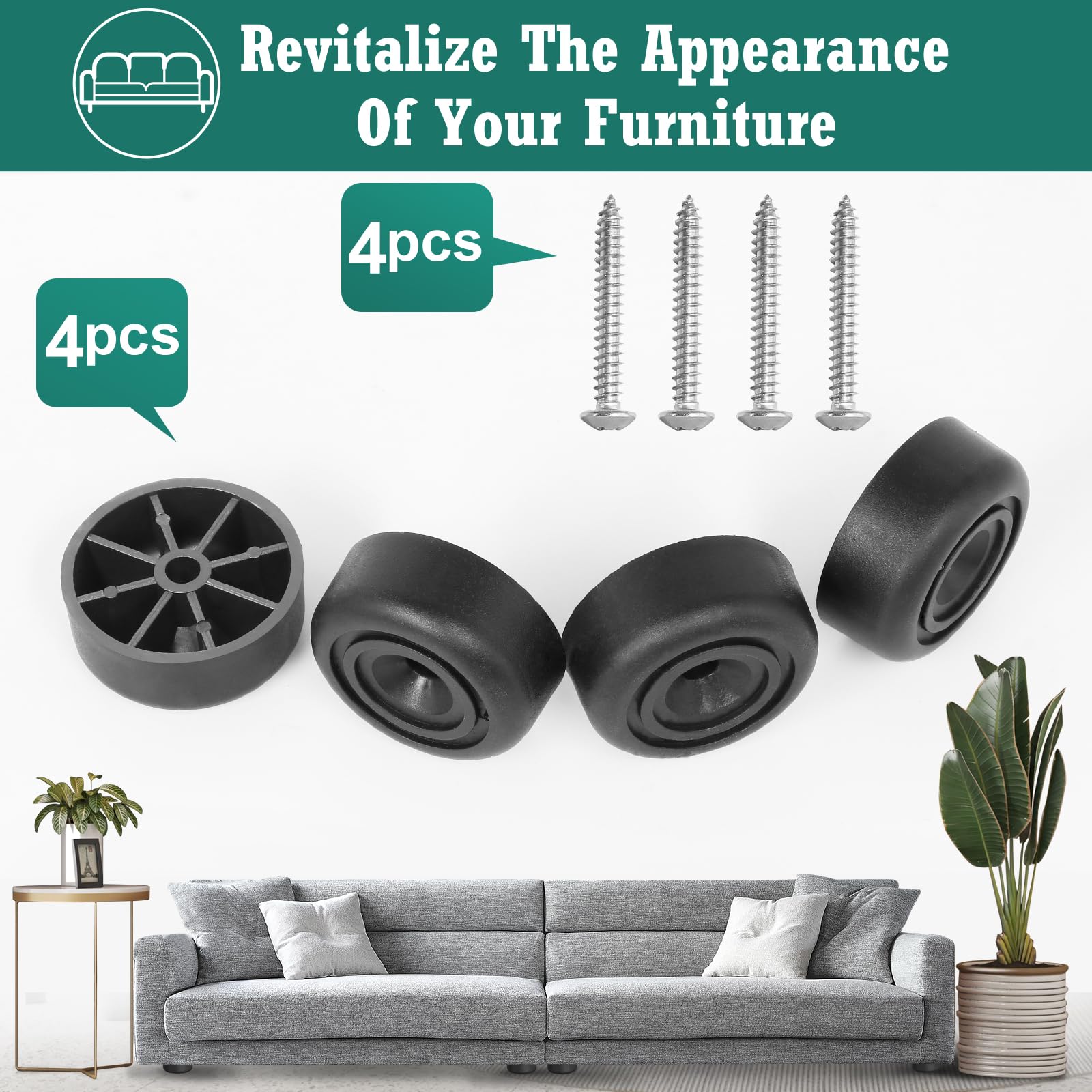 Snapklik.com : 1/2 Inch Black Plastic Furniture Legs, Screw-in Couch ...
