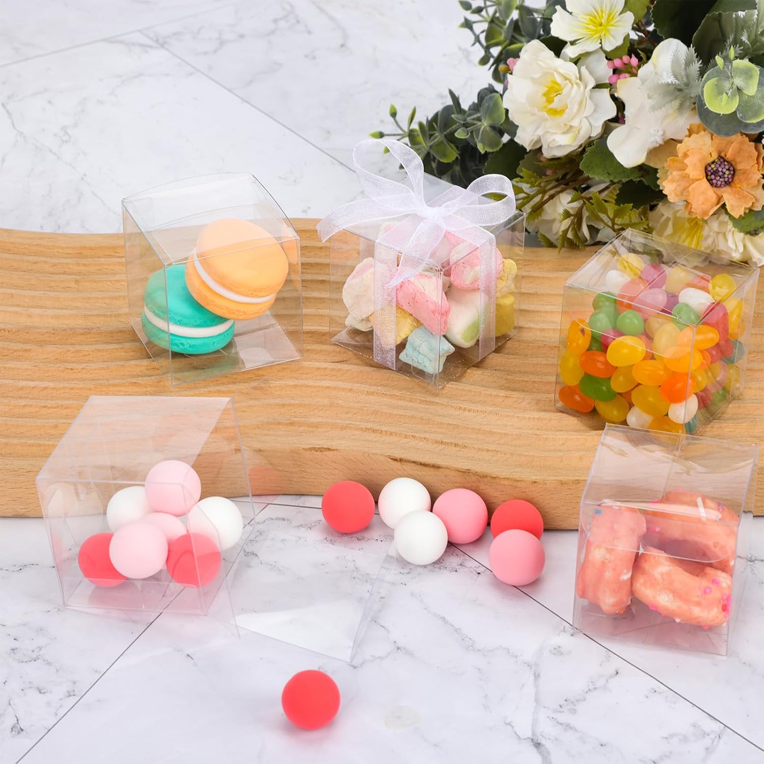 Moretoes Paquete de 120 cajas de regalo transparentes de plástico ...