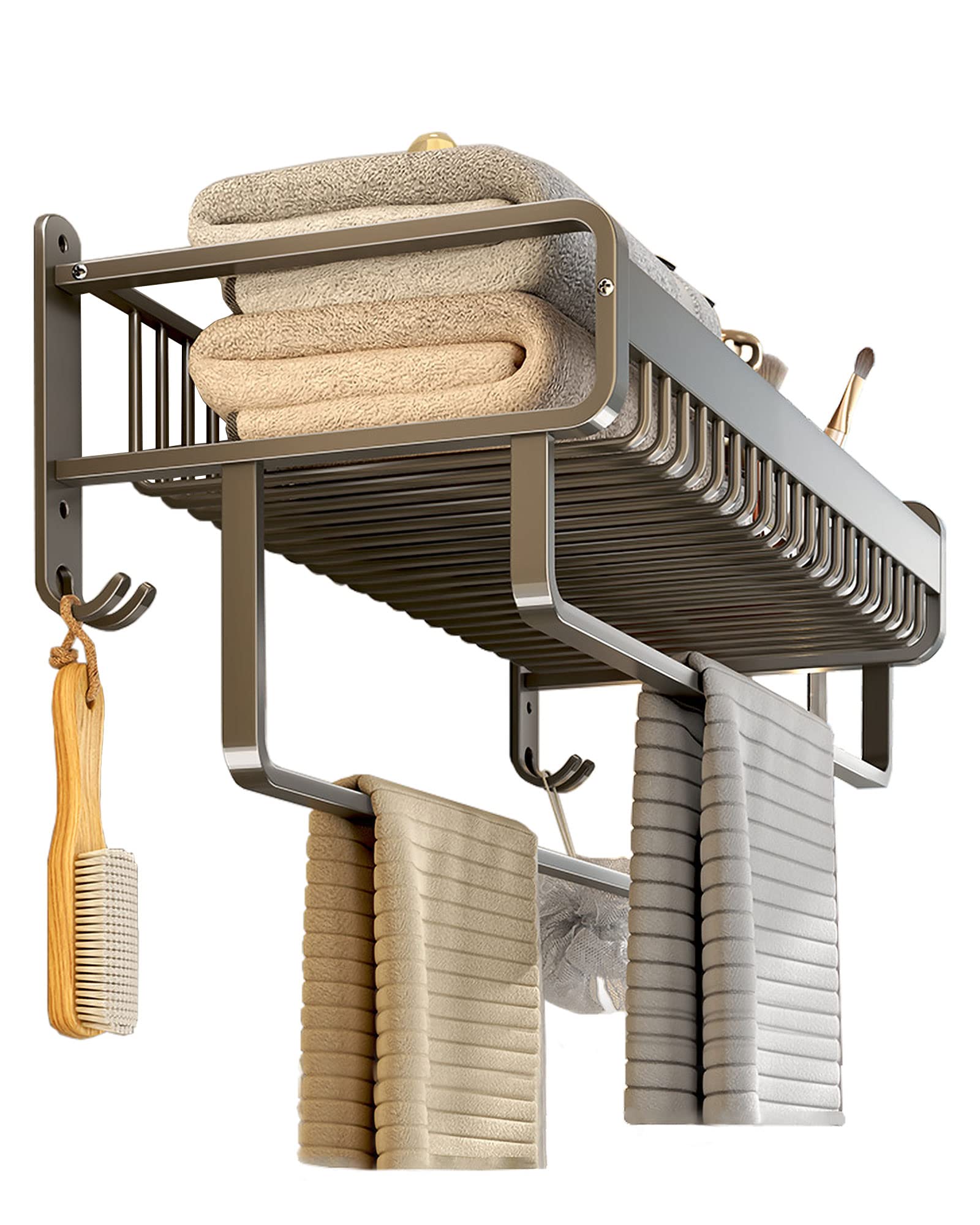 xicveiuz 27 Inches Bathroom Shelves, Shower Shelf with 2 Towel Bar ...