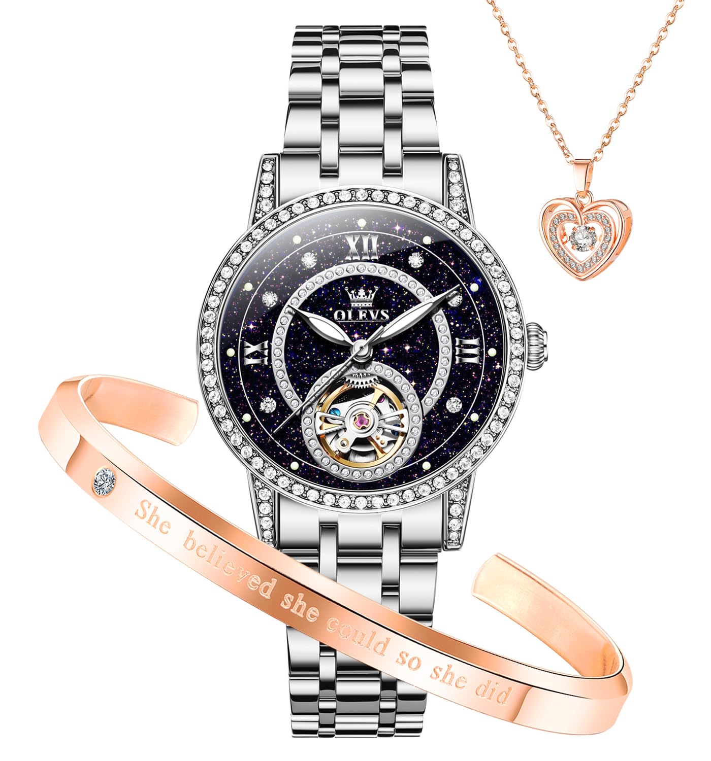 Snapklik.com : Automatic Womens Watches Mechanical Diamond Skeleton ...