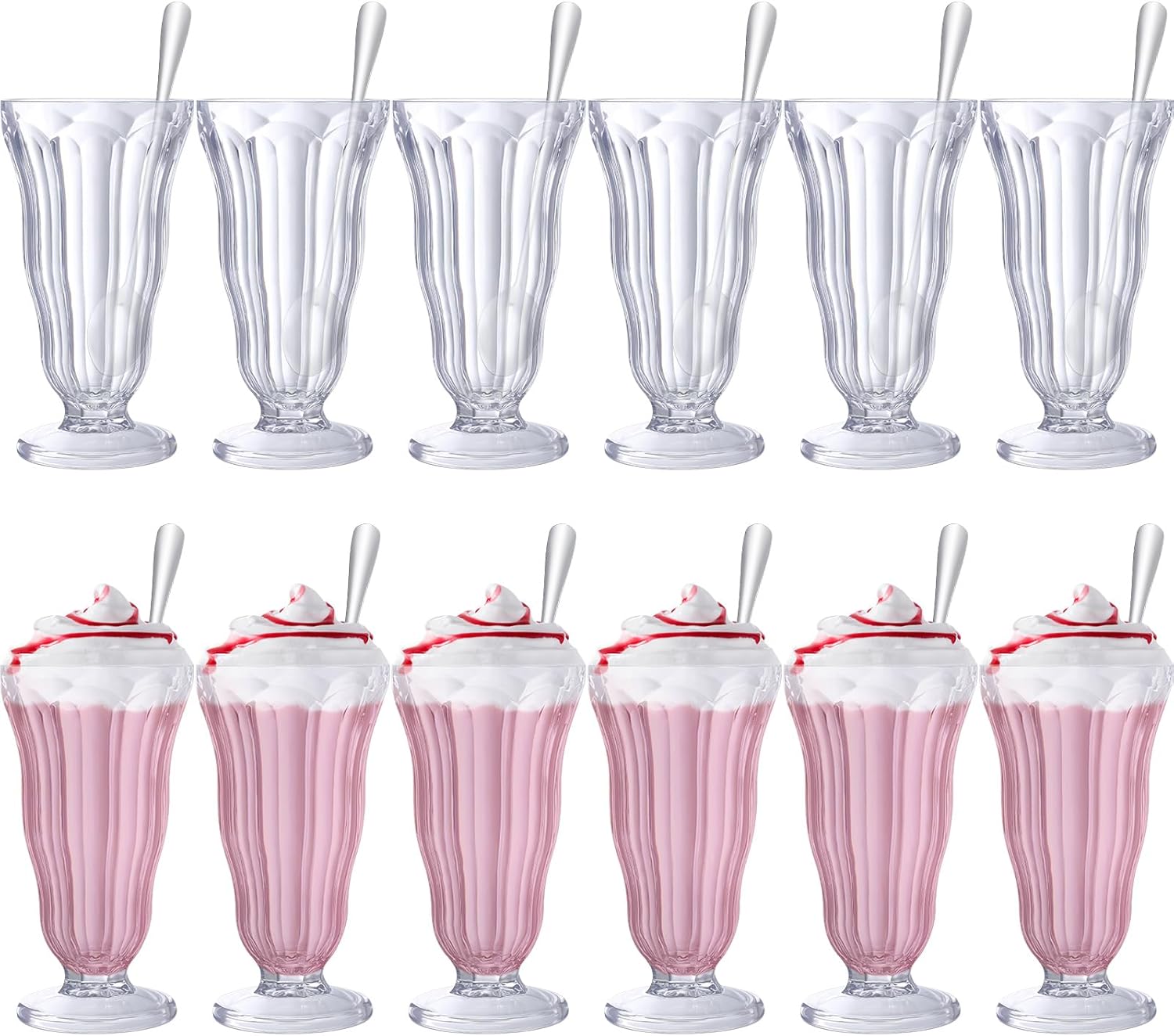 Amazon.com | Maxcheck 12 Set Milkshake Glass 17 oz Sundae Glasses with ...