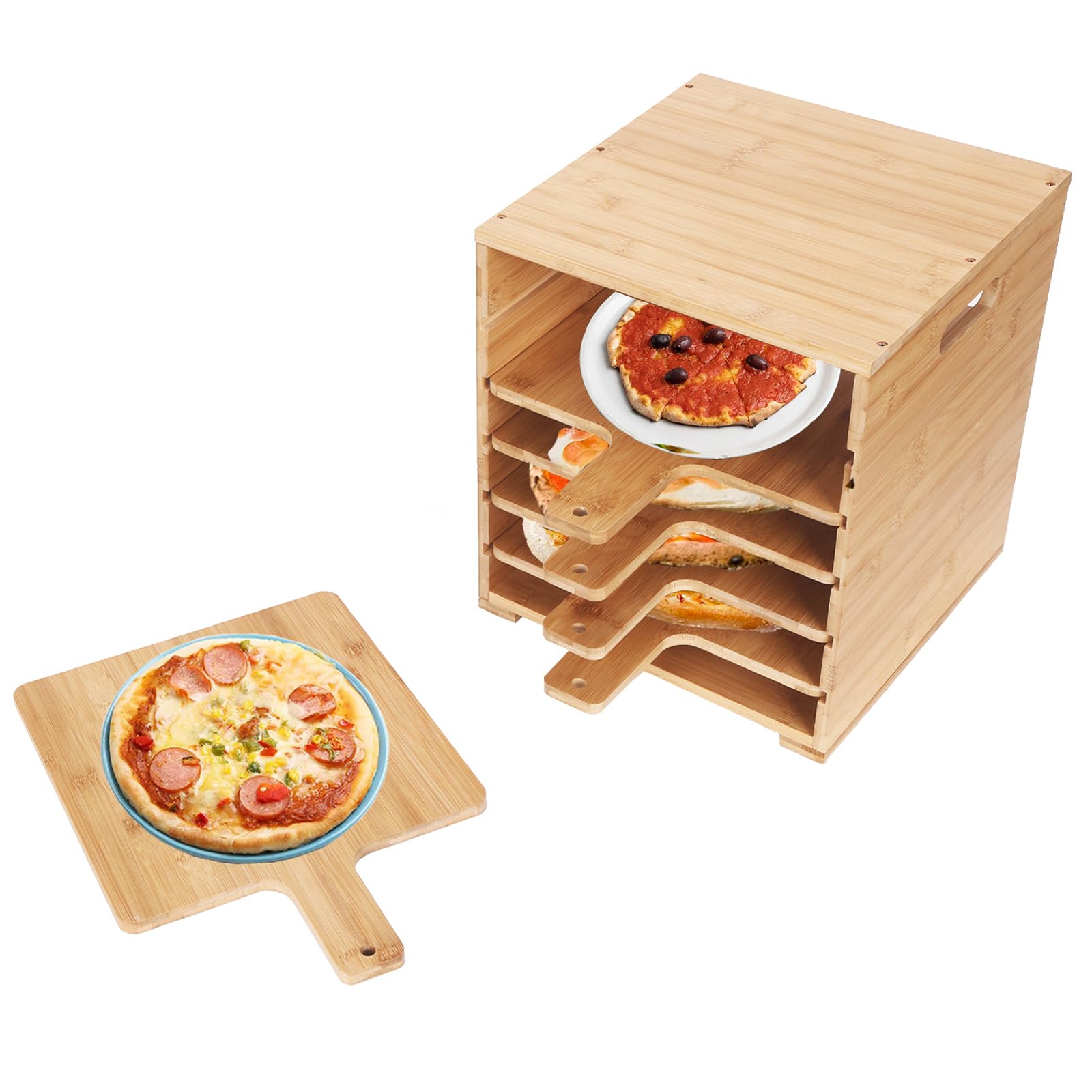 Amazon.com: Bamboo Pizza Peel Rack Pizza Boards Set, Includes 5 Pieces ...