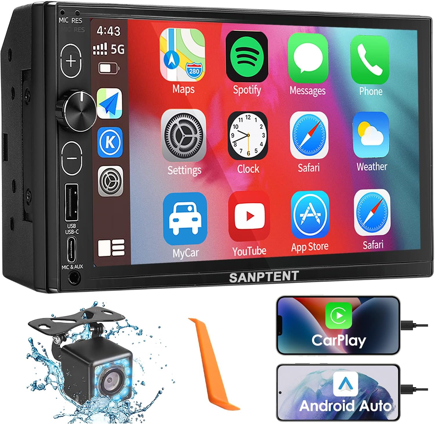 Amazon.com: Double Din Car Stereo Apple Carplay & Android Auto 7-Inch ...