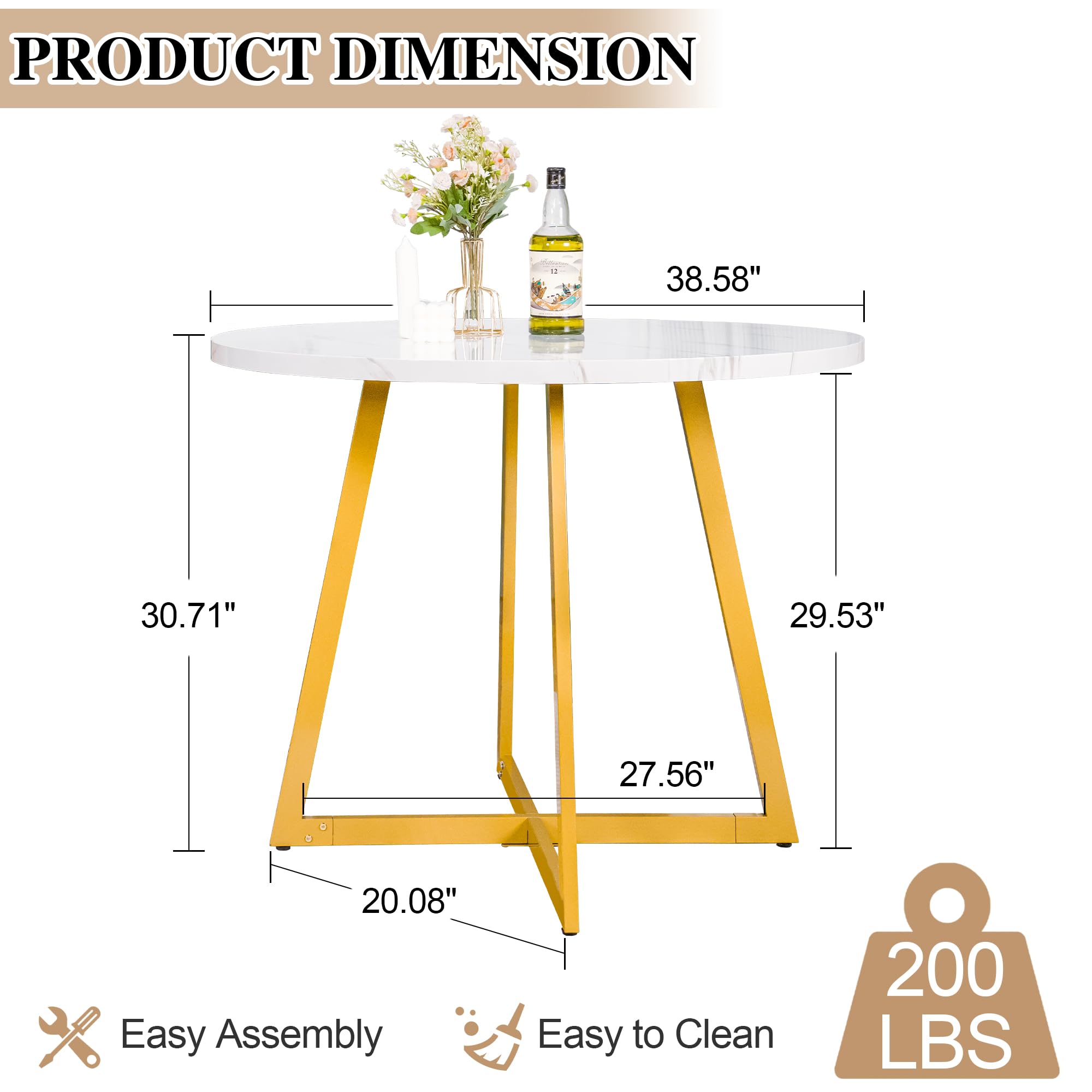 LTTROMAT Modern Round Dining Table for 4 People, 39 Inch Kitchen Dining ...
