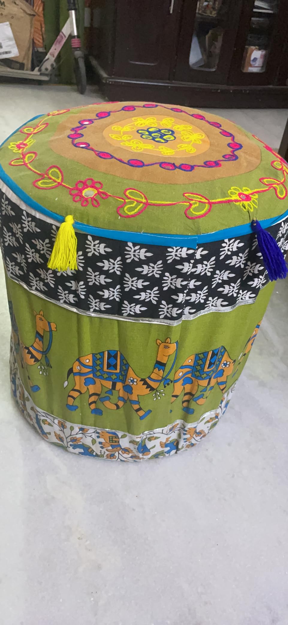 Buy Ateeg Handmade Rajasthani Mudda Bamboo Stool Cover Set of 2 ...