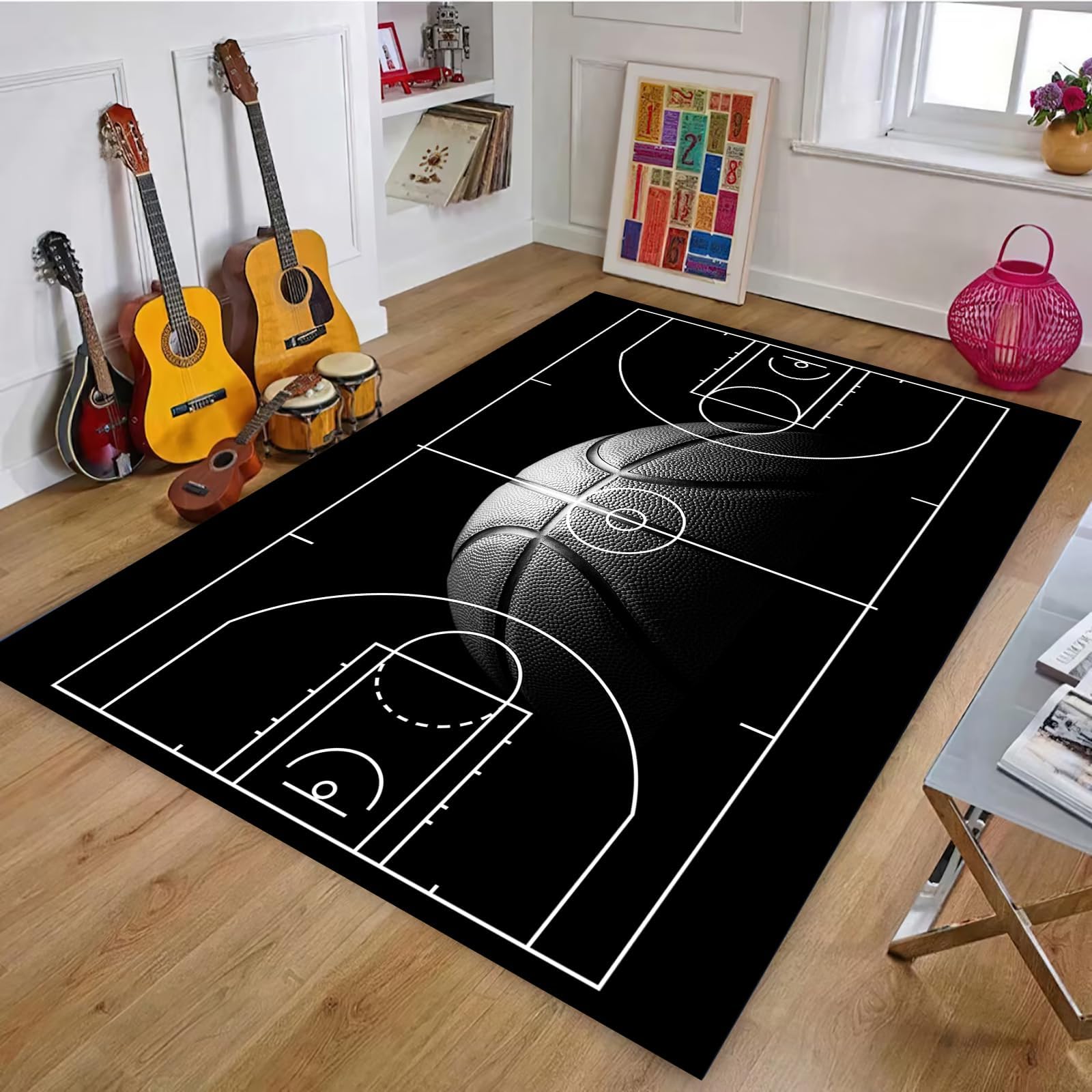 Amazon.com: Black Basketball Floor Home Decor Print Large Area Rugs for ...