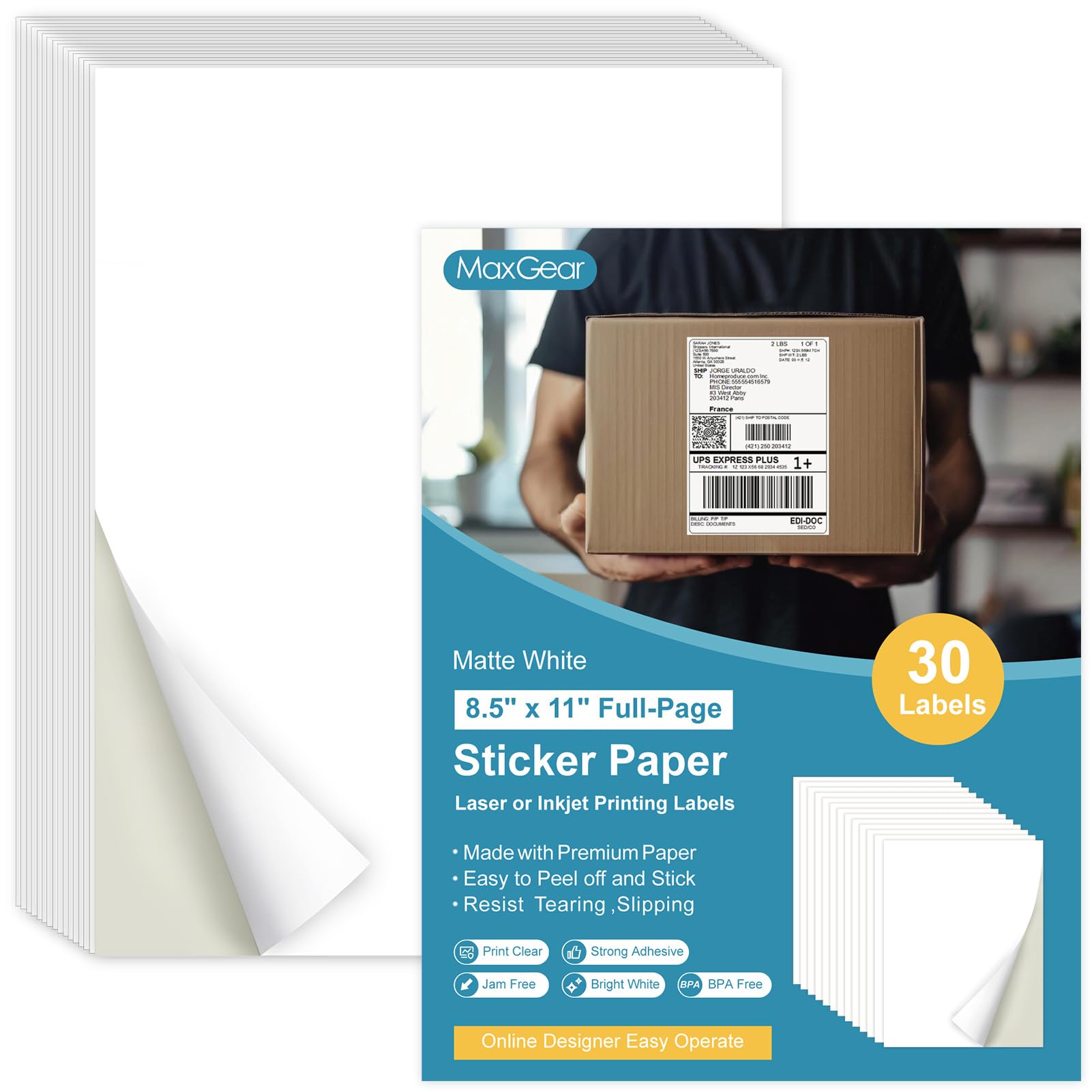 Snapklik.com : MaxGear 8.5" X 11" Full-Page Sticker Paper For Inkjet Or ...