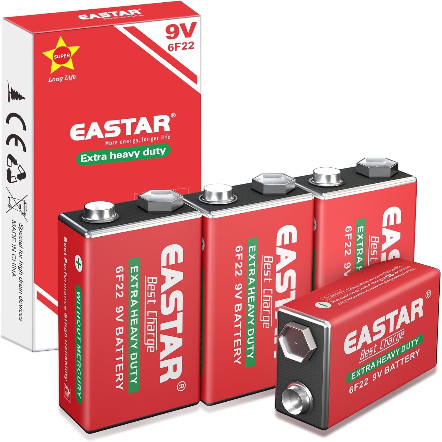 EASTAR BTS 9V Carbon Zinc Batteries - 9 Volt Batteries (4 Pack) for ...