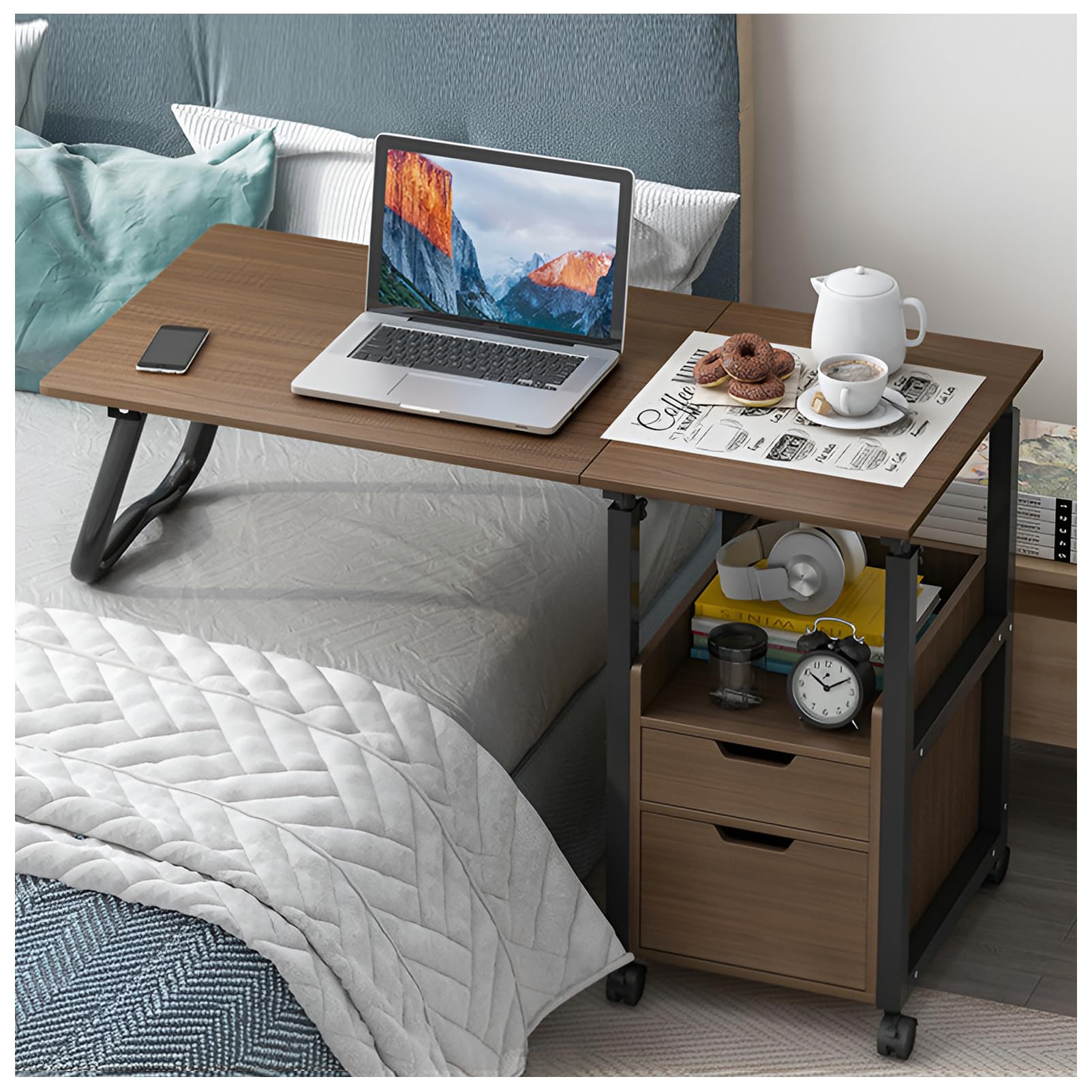 Amazon.com: Upgraded Multifunctional 2 in 1 Overbed Table with Wheels ...