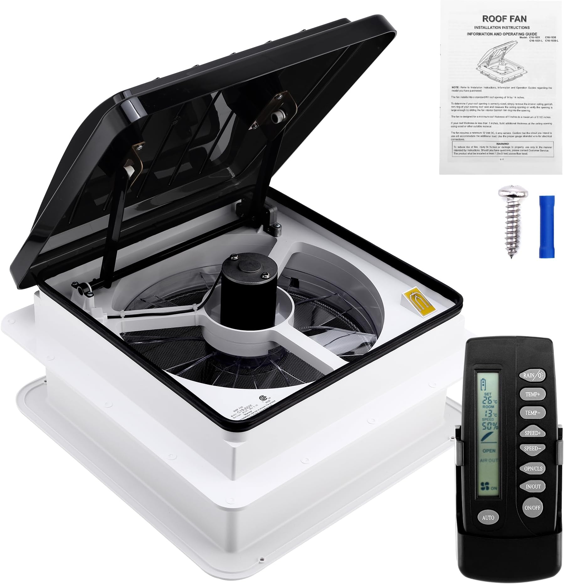 Amazon.com: Wokyy 14" RV Roof Vent Fan with Remote Control, DC 12V ...