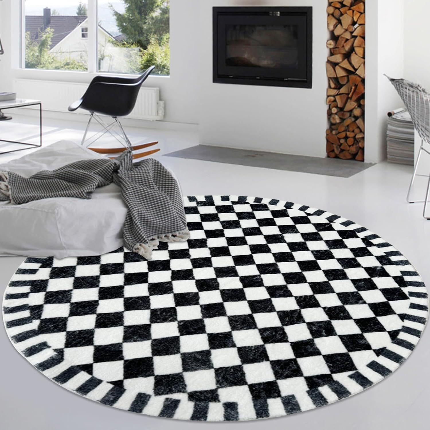 Amazon.com: Lacomfy Checkered Rug - 5.2Ft Round Modern, Circle Buffalo ...