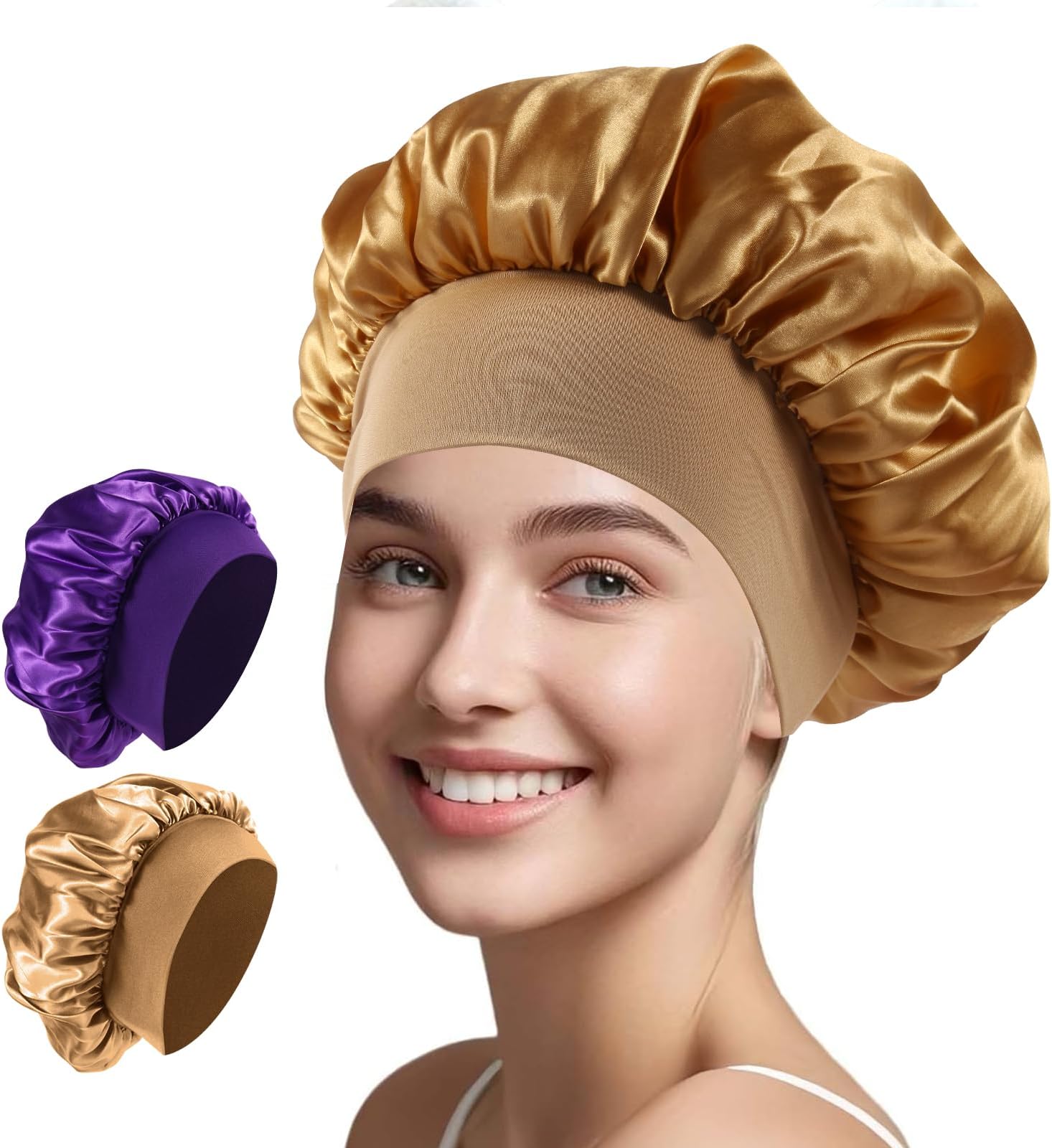 Amazon.com : 2PCS Large Satin Silk Hair Bonnet for Sleeping,Elastic ...