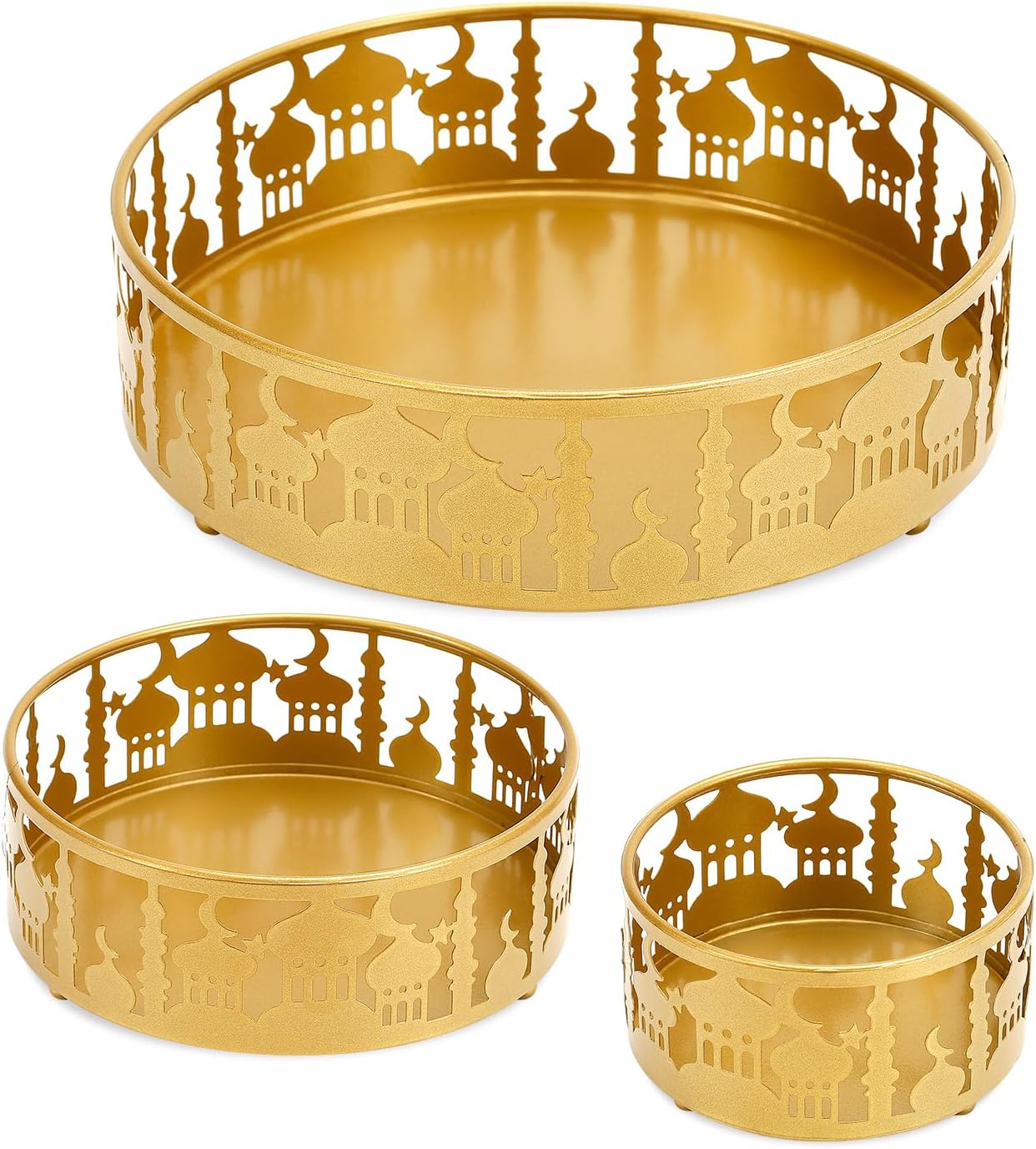 3pcs Ramadan Trays, Gold Eid Mubarak Plates Metal Ramadan Trays Set ...