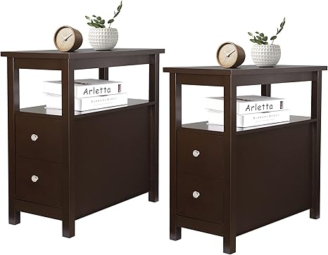 Amazon.com: ZENY Side Table Set of 2 Chairside Table Narrow End Table ...