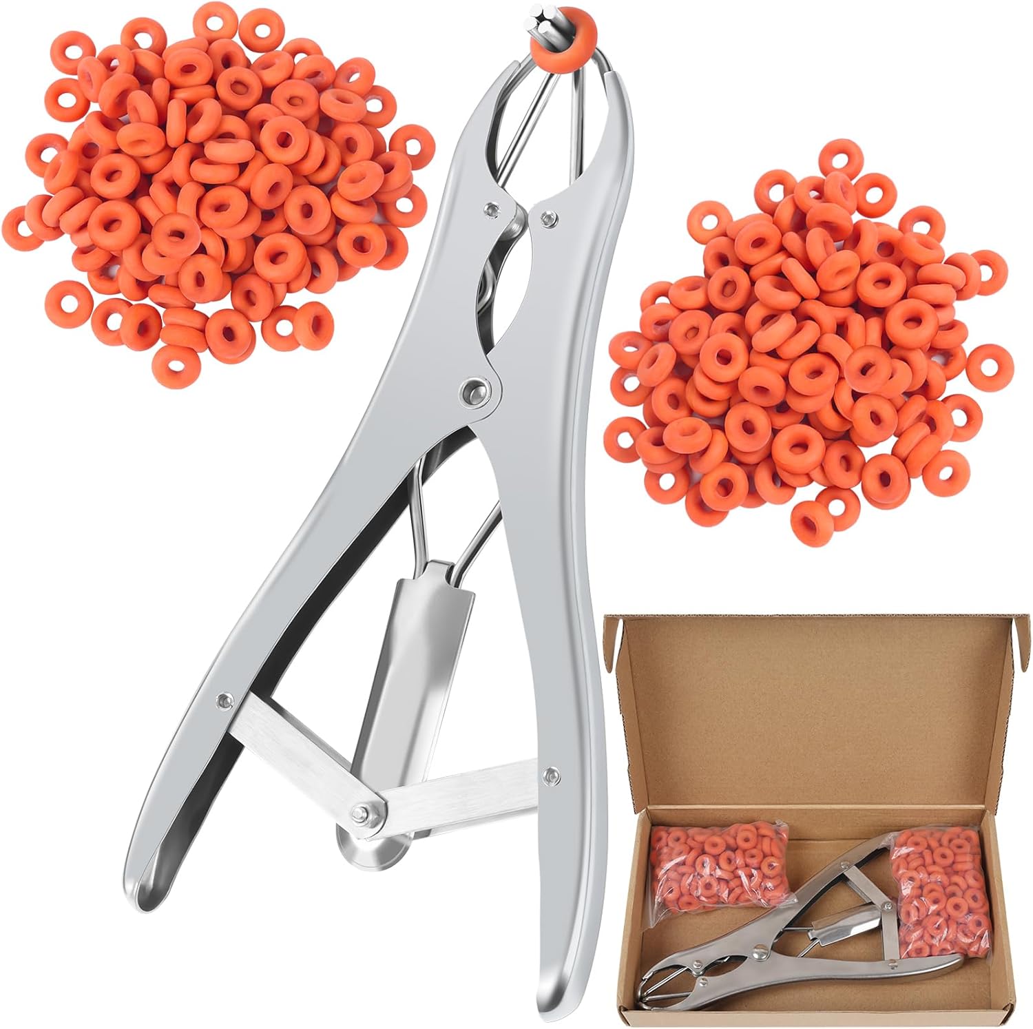 Goat Banding Kit - Stainless Steel Bander, 200 Castrator Rings, Balloon ...