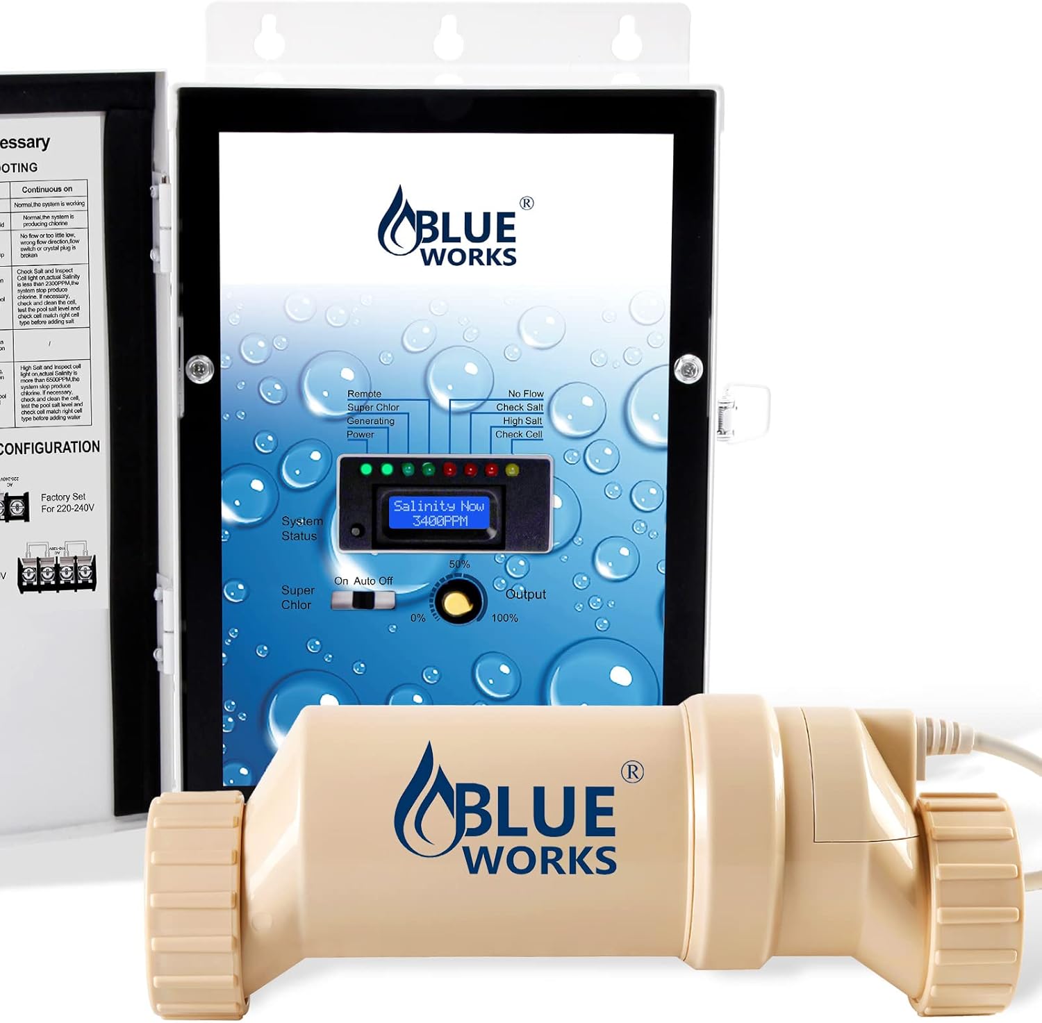 BLUE WORKS Saltwater Generator Chlorinator BLH30 for 25K Gallons Pool ...