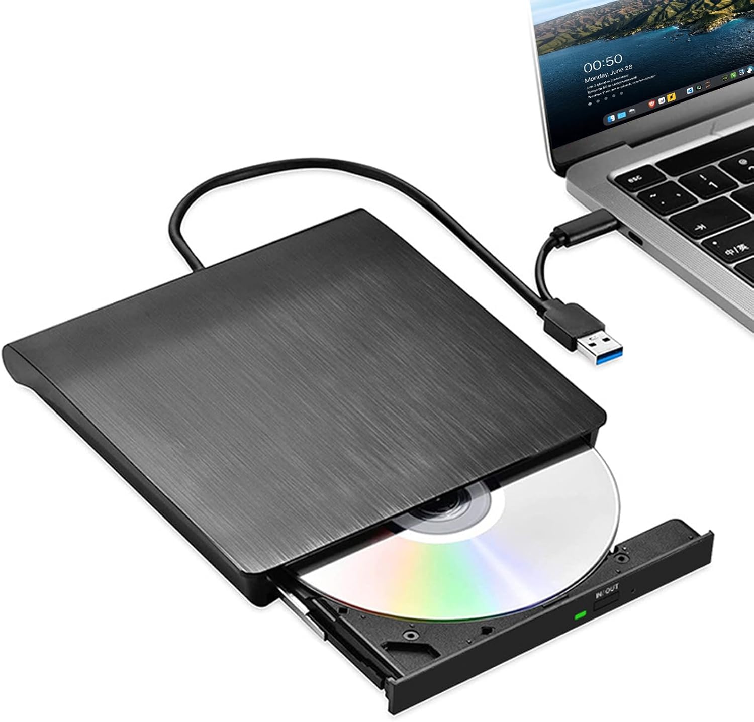 ZZOSRDR External CD DVD Drive, Type-C & USB 3.0 Portable Optical DVD ...
