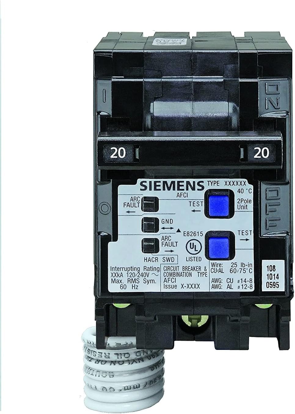 SIEMENS - Q220AFC 2-Pole 120-Volt Combination Type arc Fault Circuit ...