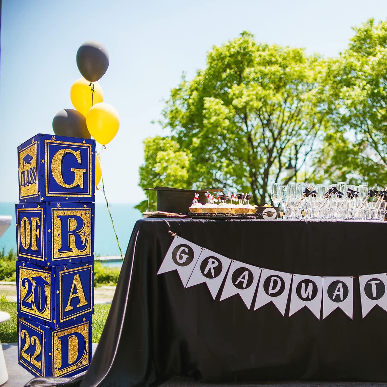 Buy Graduation Card Box Class of 2022- Set of 4 Royal Blue and Gold ...