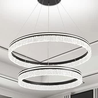 2 Ring Pendant Light Modern LED Chandelier with Remote Gray Ring ...