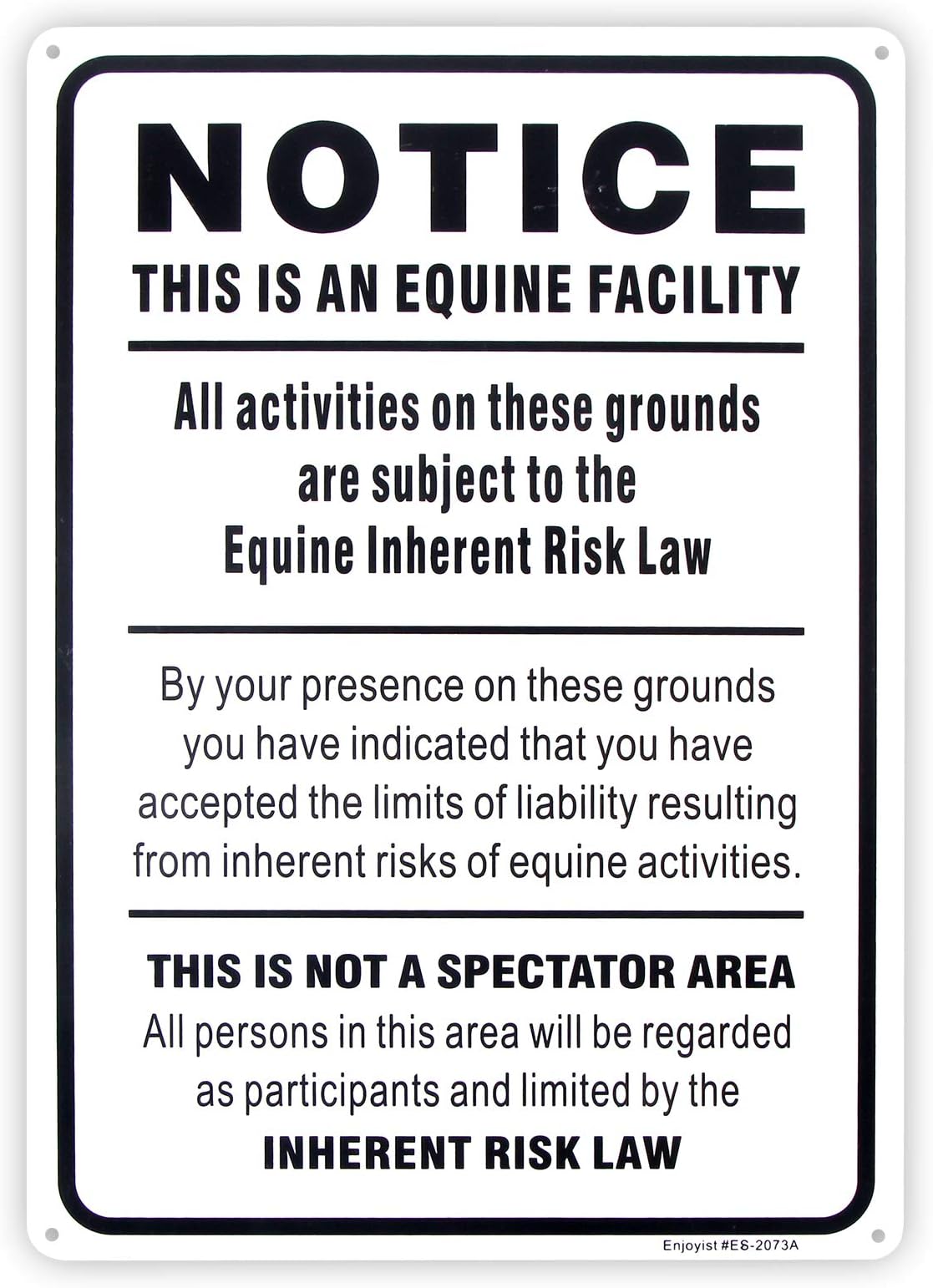Amazon.com: Equine Liability Sign, Statute Horse Barn Stable Farm Sign ...