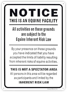 Amazon.com: Equine Liability Sign, Statute Horse Barn Stable Farm Sign ...