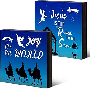 Amazon.com: Soaoo 2 Pcs Rustic Christmas Sign Decor Sign Nativity Scene ...