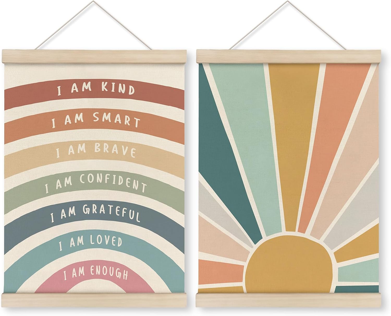 Amazon.com: 2 Pcs Boho Rainbow Wall Art with Wooden Frames, Positive ...