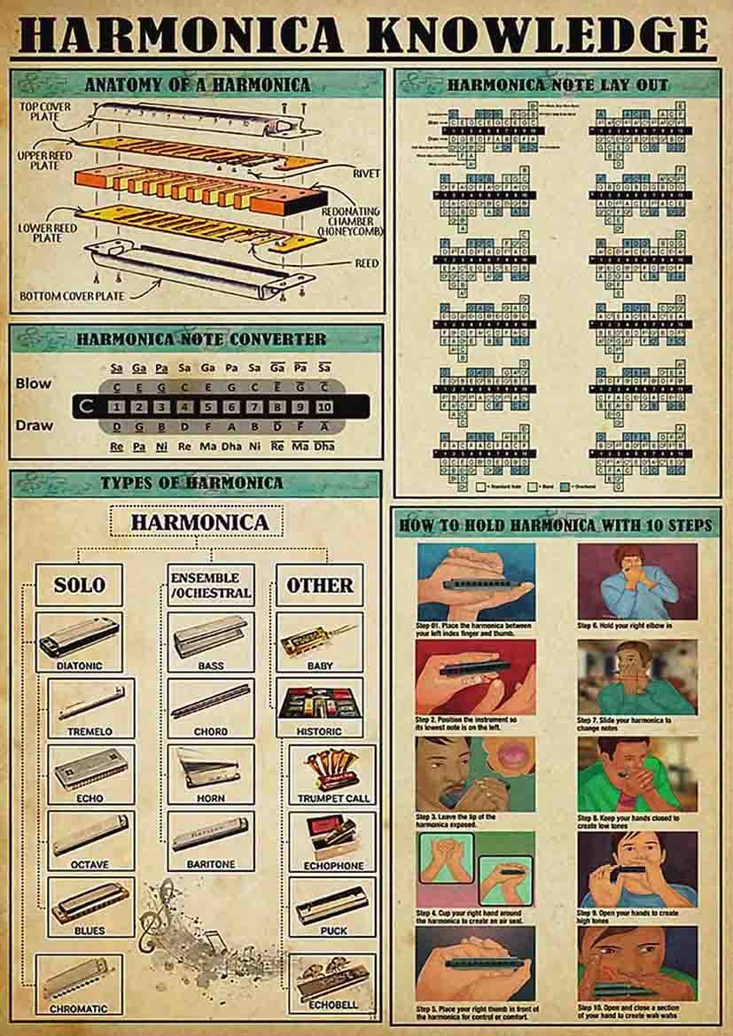 Amazon.com: JIUFOTK Harmonica Knowledge Metal Tin Signs Beginner's ...