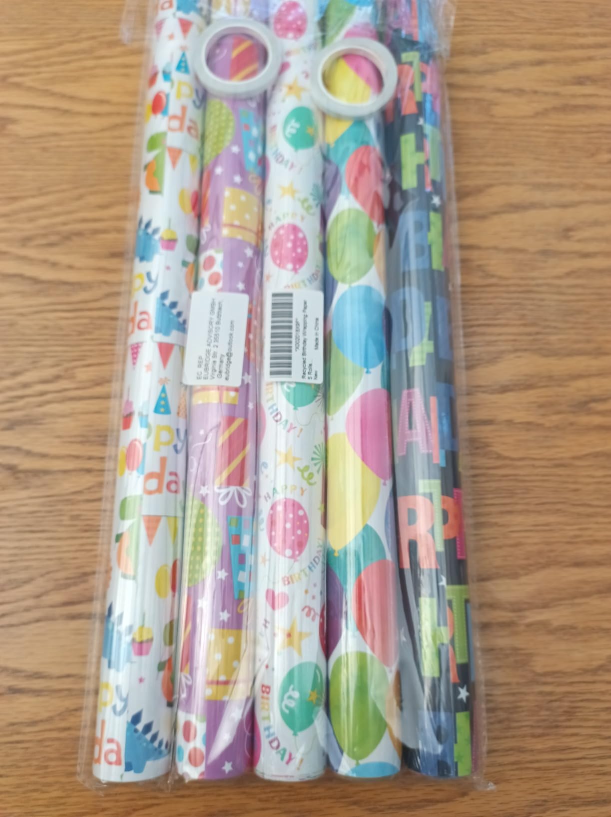 Wrapping Paper Rolls Birthday - 5 Rolls 43cm x 300cm Recyclable Happy ...
