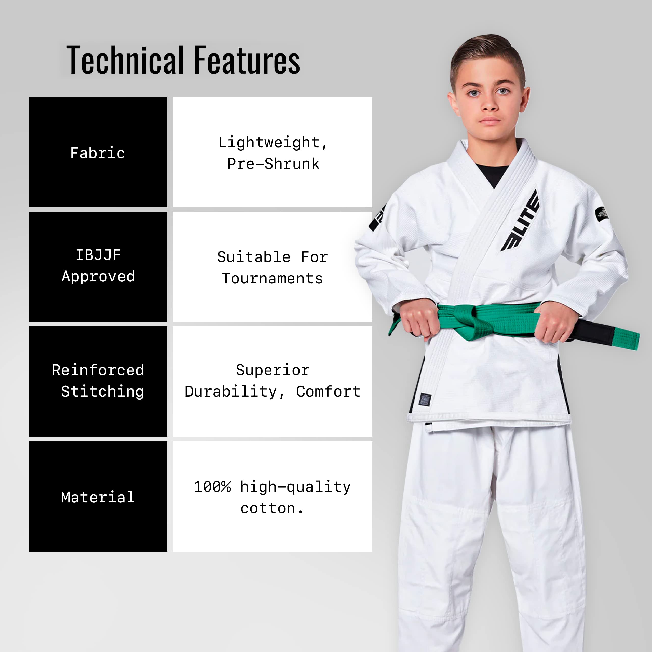Snapklik.com : Elite Sports Kids Brazilian Jiu Jitsu Belts Preshurunk ...