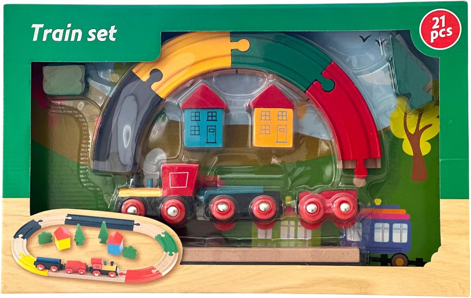 Amazon.com: 21 Pc Starter Wooden Train Set Train Tracks & Accessories ...