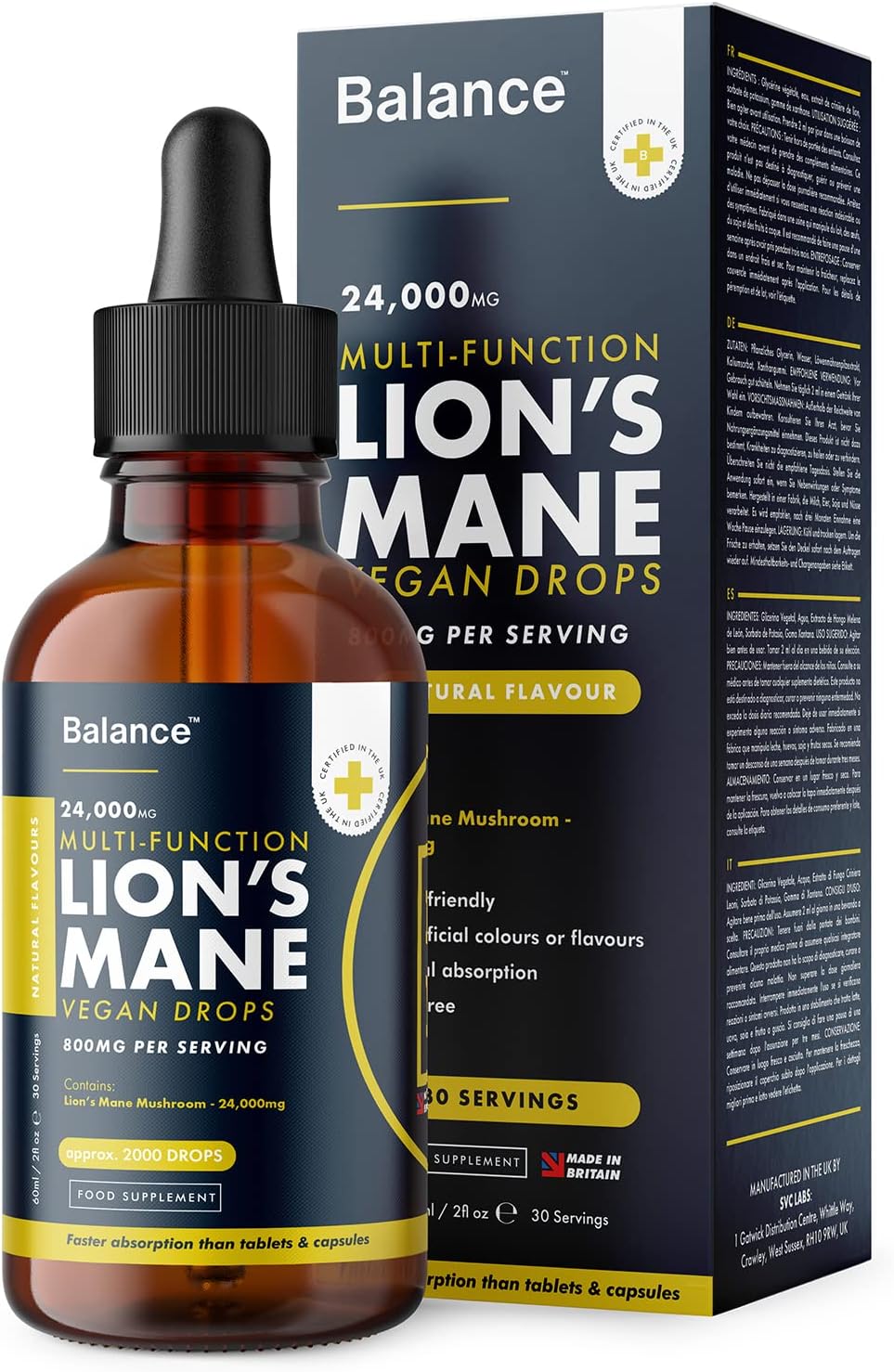 Lions Mane Supplement Liquid Drops - High Strength of 24,000mg per 60ml ...