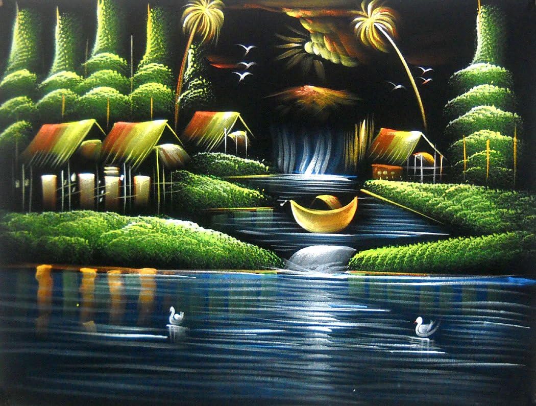 Amazon.com: Crafts of India Indian Village Scene Painting on Black ...