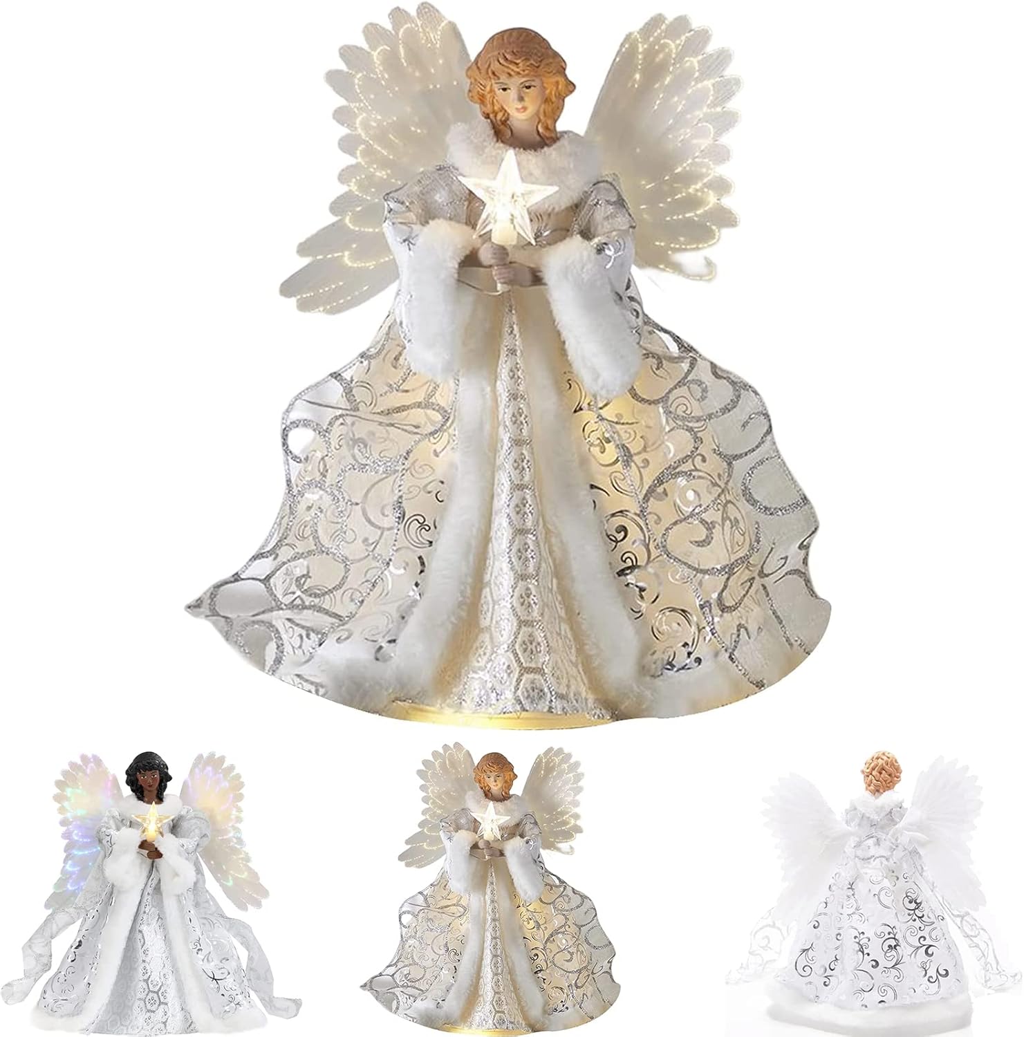 Banhey 10" Christmas Tree Angels Topper with Lights, 3D Light Up Star ...
