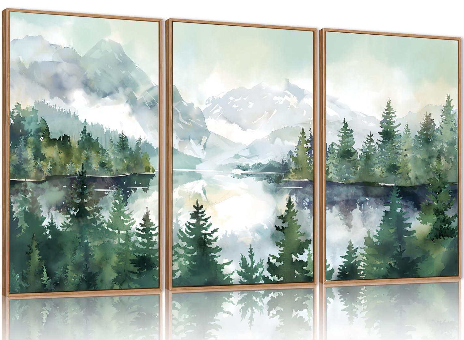 Amazon.com: Celestdeco Watercolor Mountain Framed Canvas Wall Art Set ...