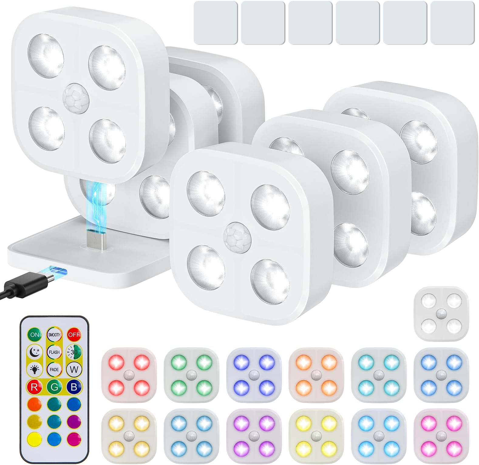 Racokky Puck Light Rechargeable with Charging Station, Closet Lights ...