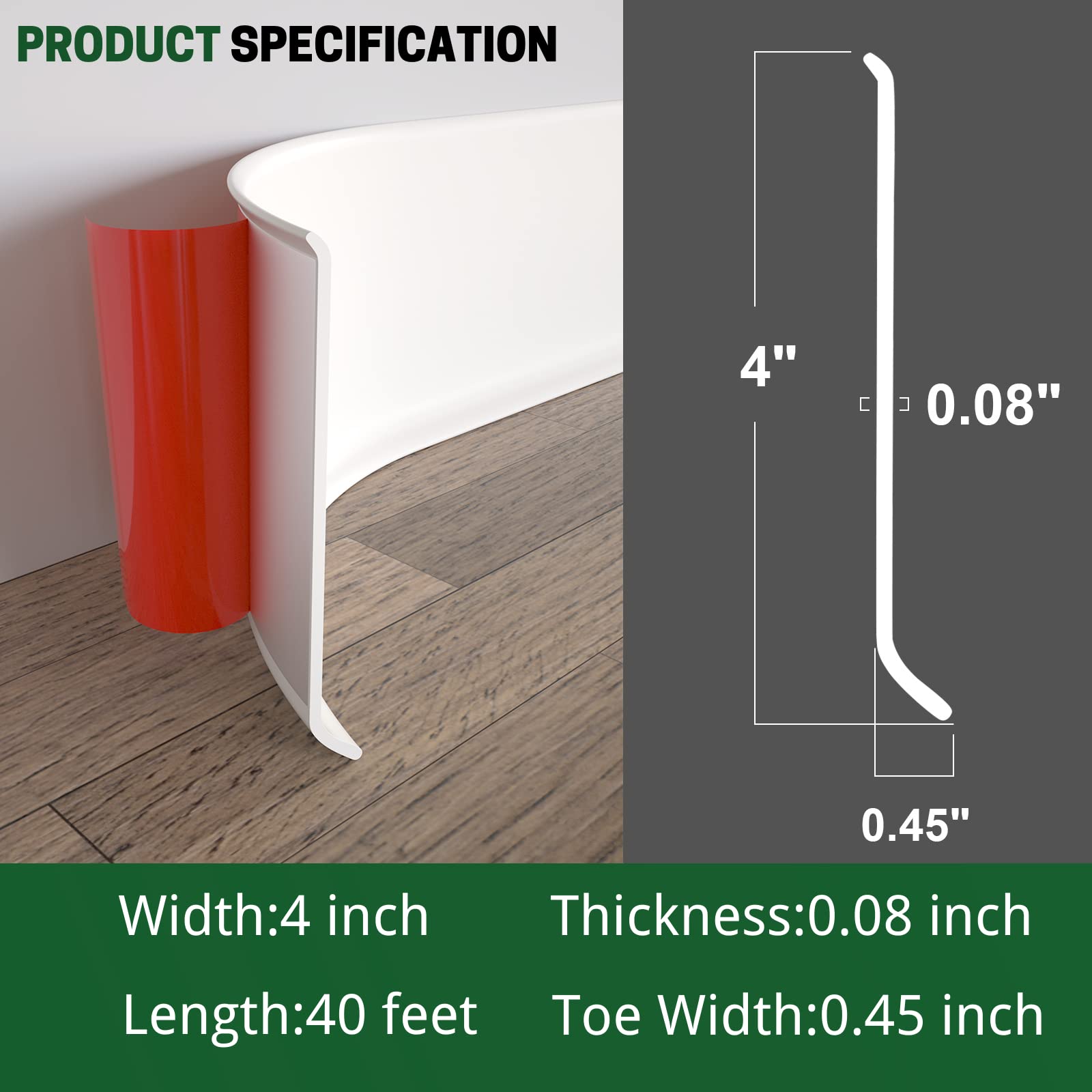 Peel And Stick Baseboard Trim YUZZY Baseboard Molding Trim, 4 Inch(W) X ...