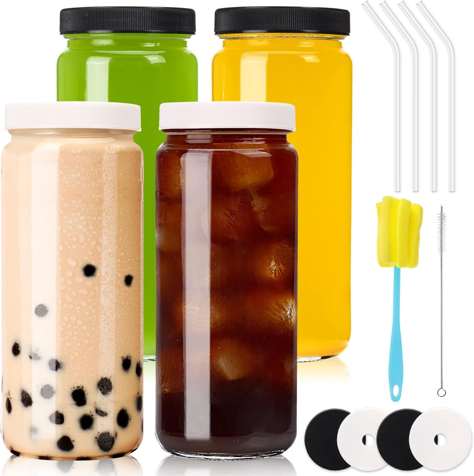 Amazon.com: Jocuu 6 Pack 16 oz Glass Juice Bottles with Lids, Versatile ...