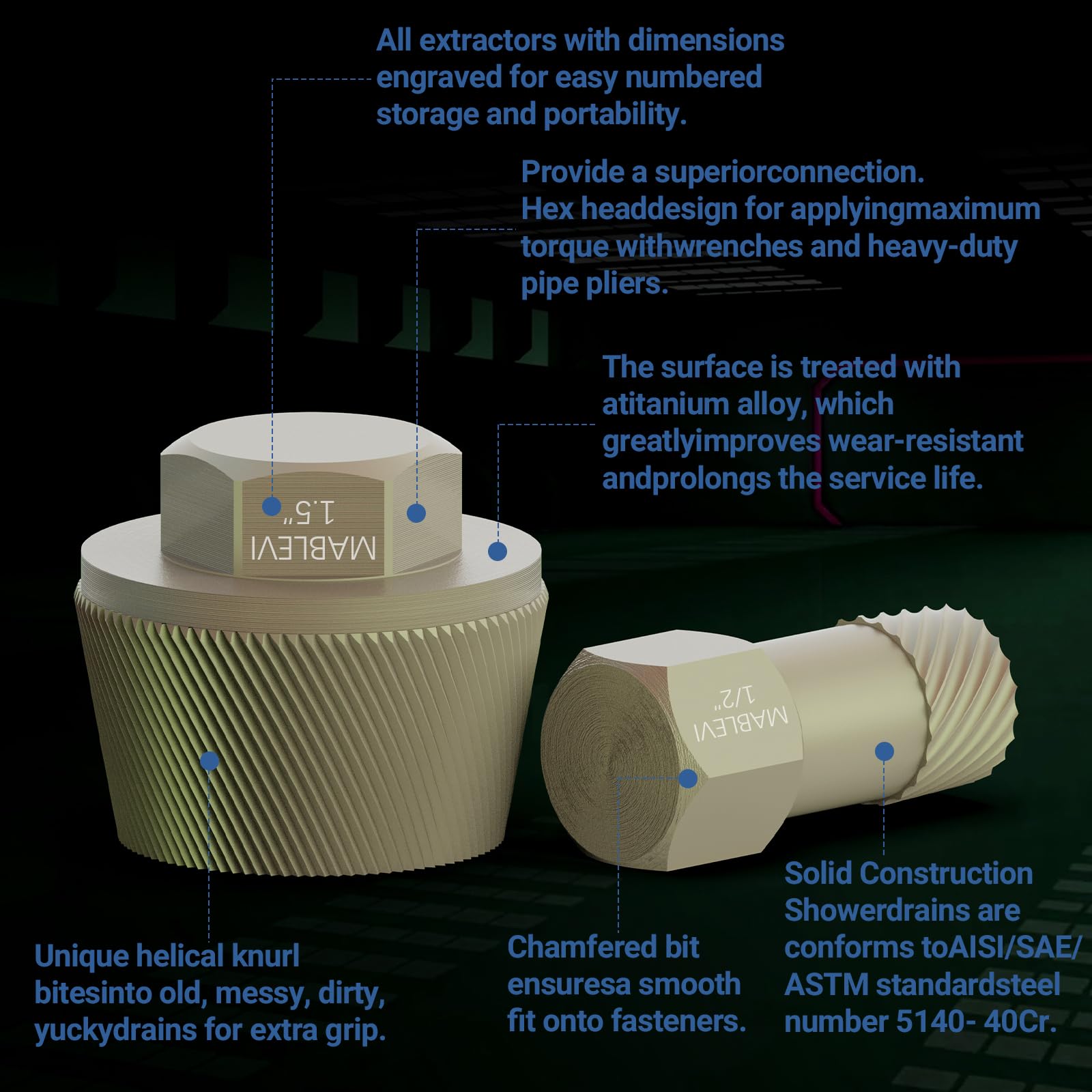 1.5" Tub Drain Extractor, 8PCS Pipe Nipple Extractors Set with 1-inch ...