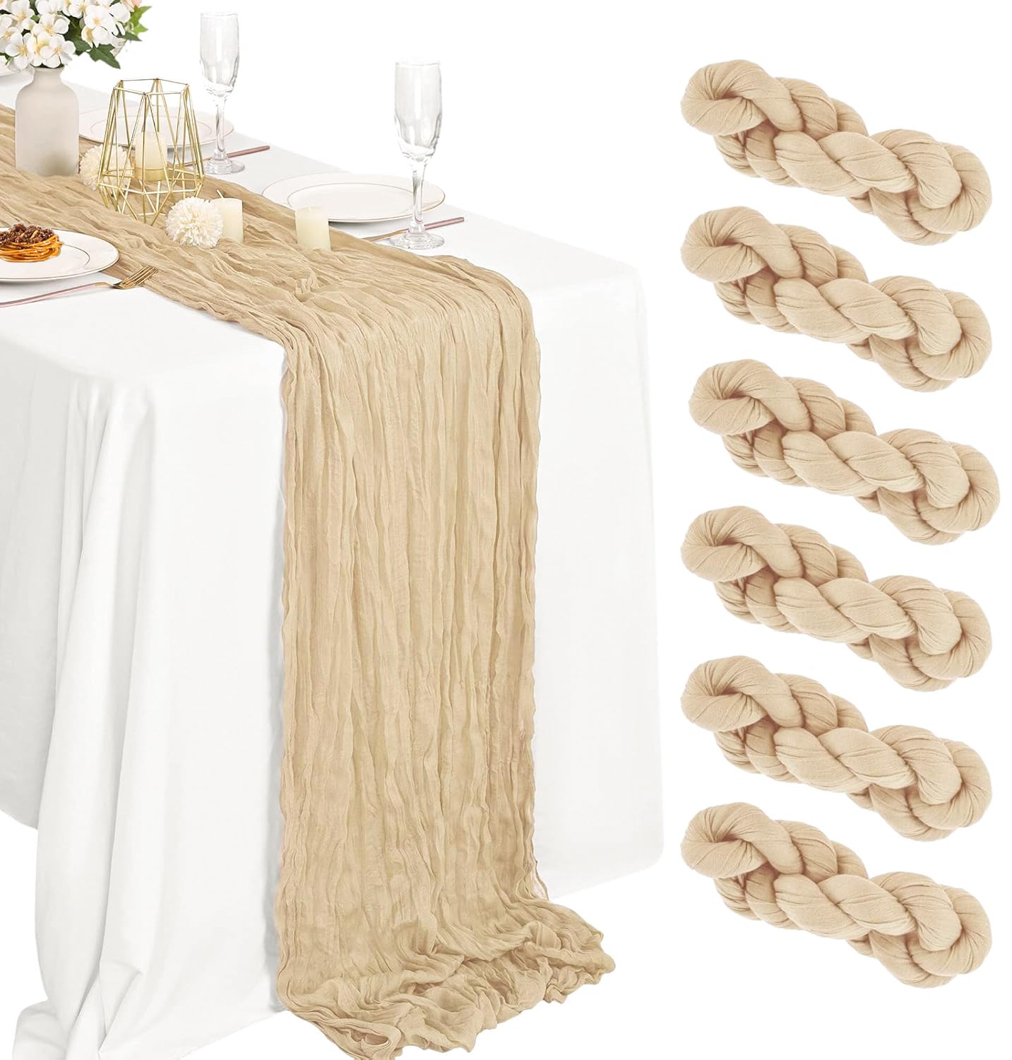 Amazon.com: YUXRYTUE 6 Pcs 13.3ft Cream Cheesecloth Table Runner, 35 x ...