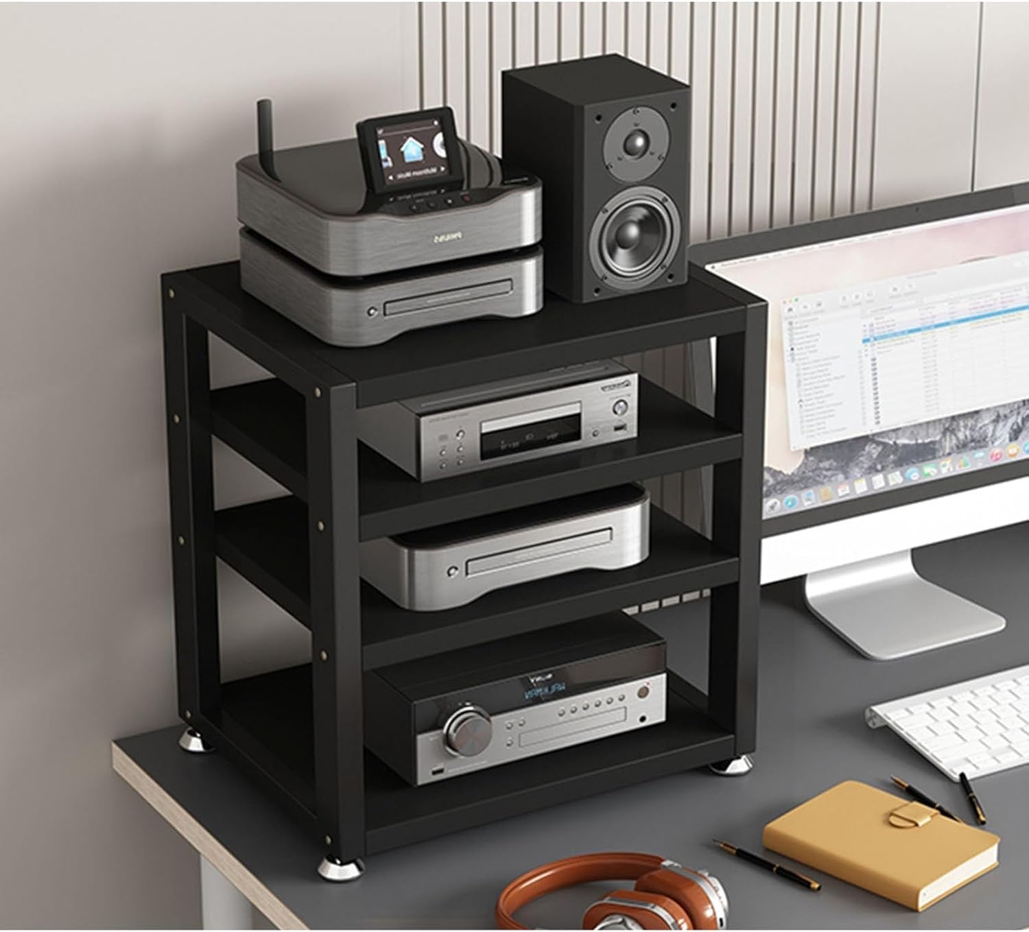 Amazon.com: 4 Tier Desktop Media Stand Audio Video Components Cabinet ...