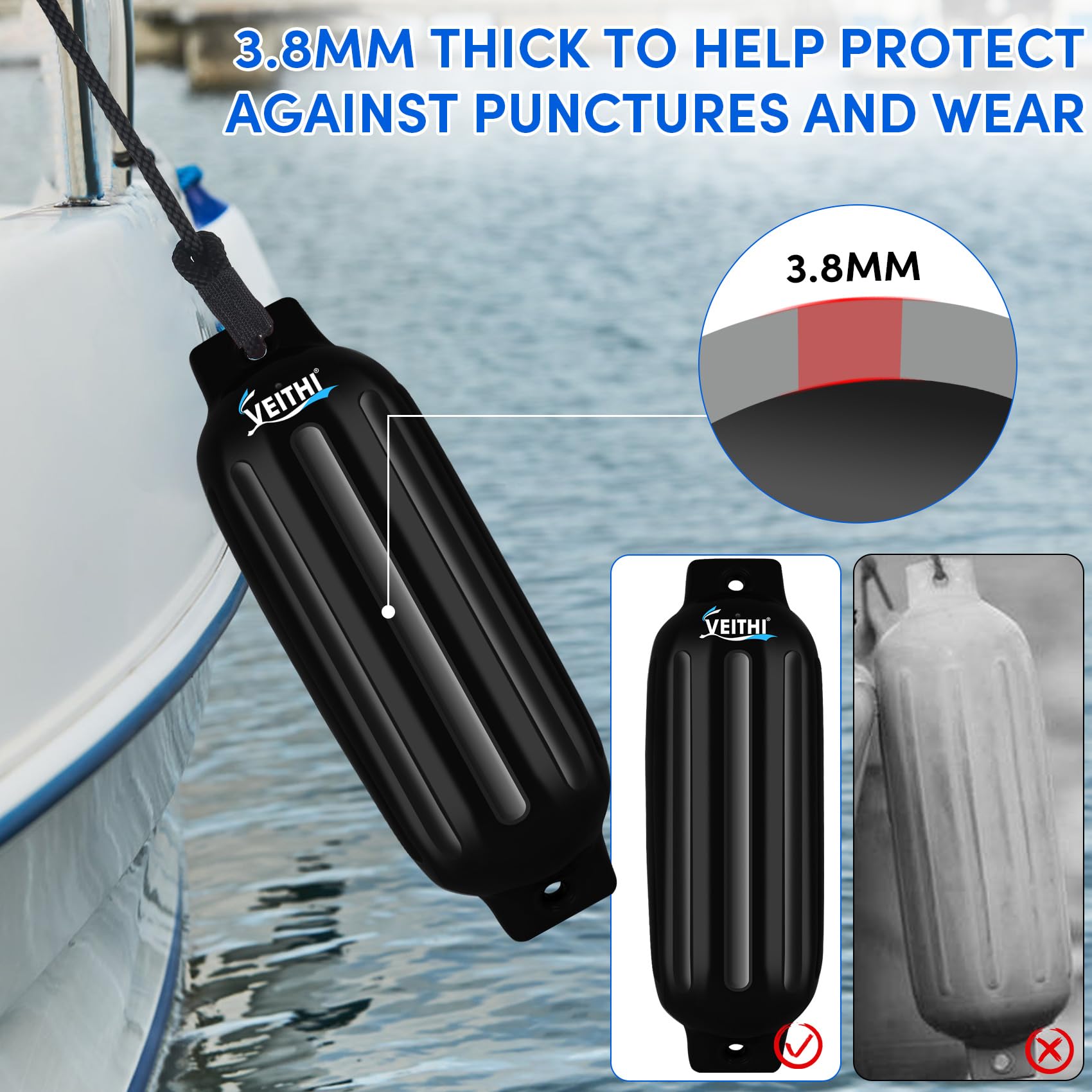 Snapklik.com : VEITHI Large Boat Fenders 4 Pack 10 X 30 in,Ribbed Twin ...