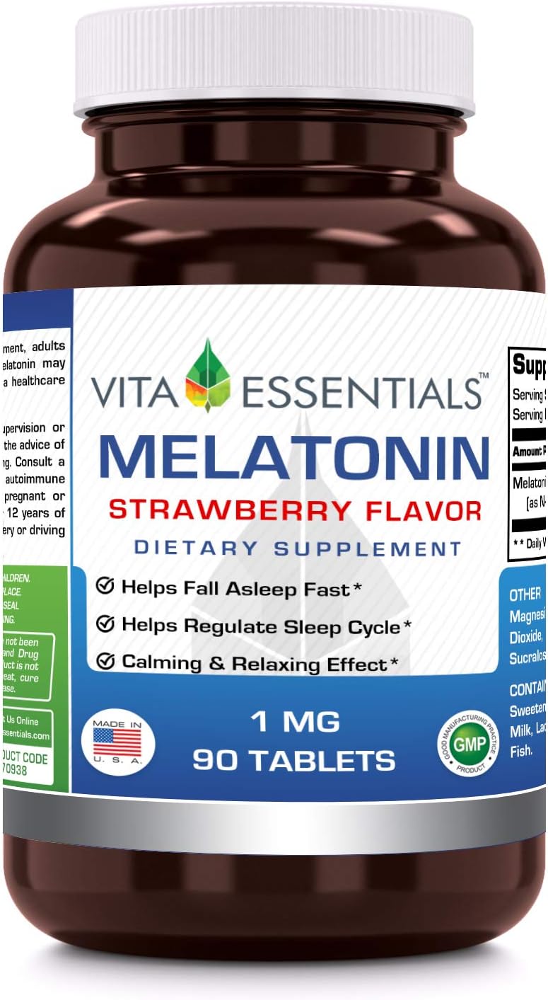 Amazon.com: Vita Essentials Melatonin Strawberry 1 Mg Tablets, 90 Count ...