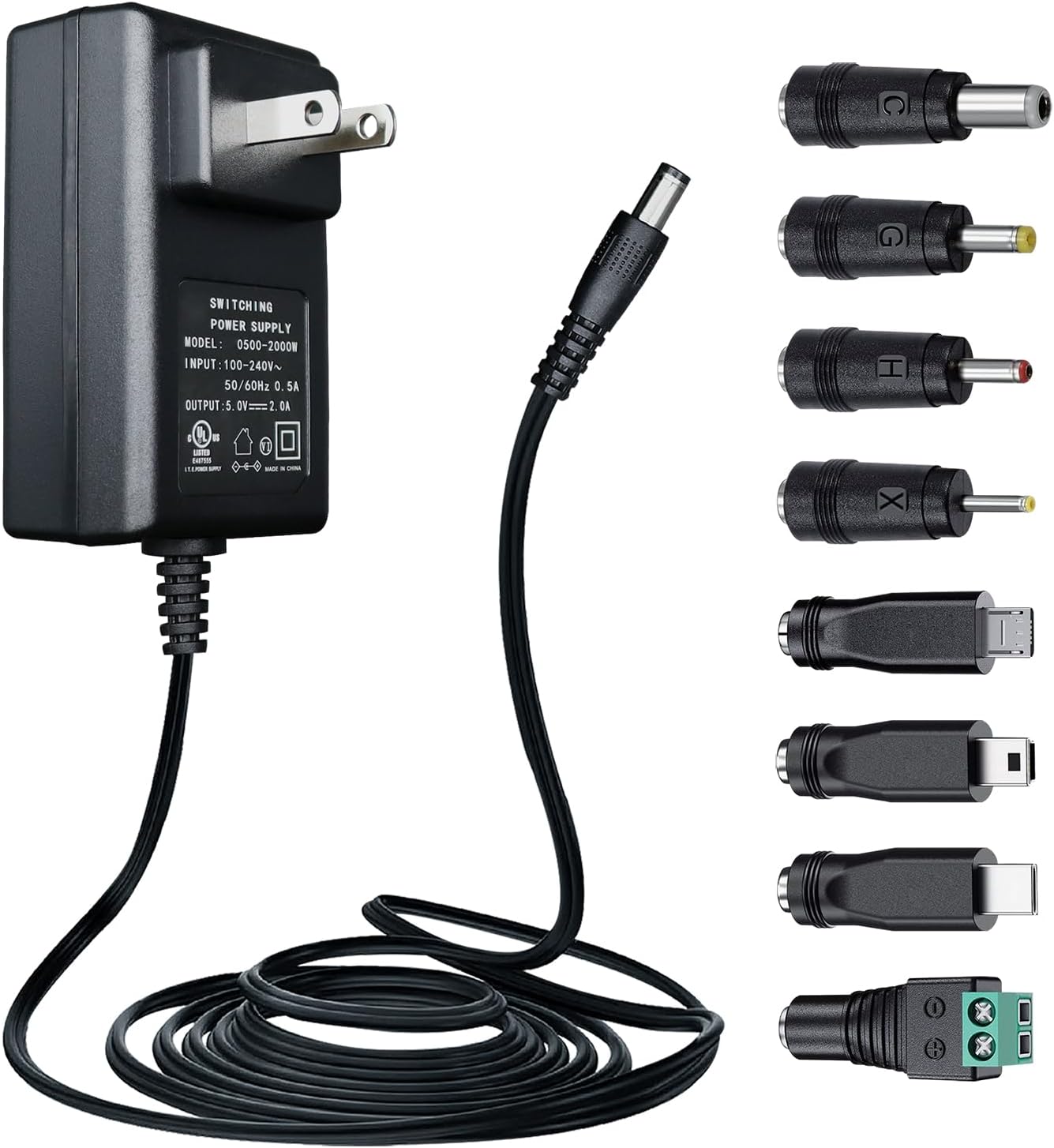 Amazon.com: UL Listed 5V 2A 6ft Power Supply Adapter with 8 Tips, AC to ...