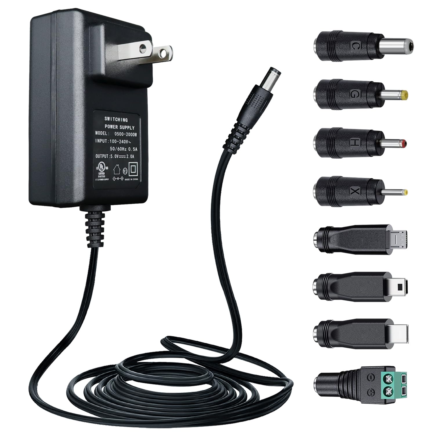 Amazon.com: UL Listed 5V 2A 6ft Power Supply Adapter with 8 Tips, AC to ...
