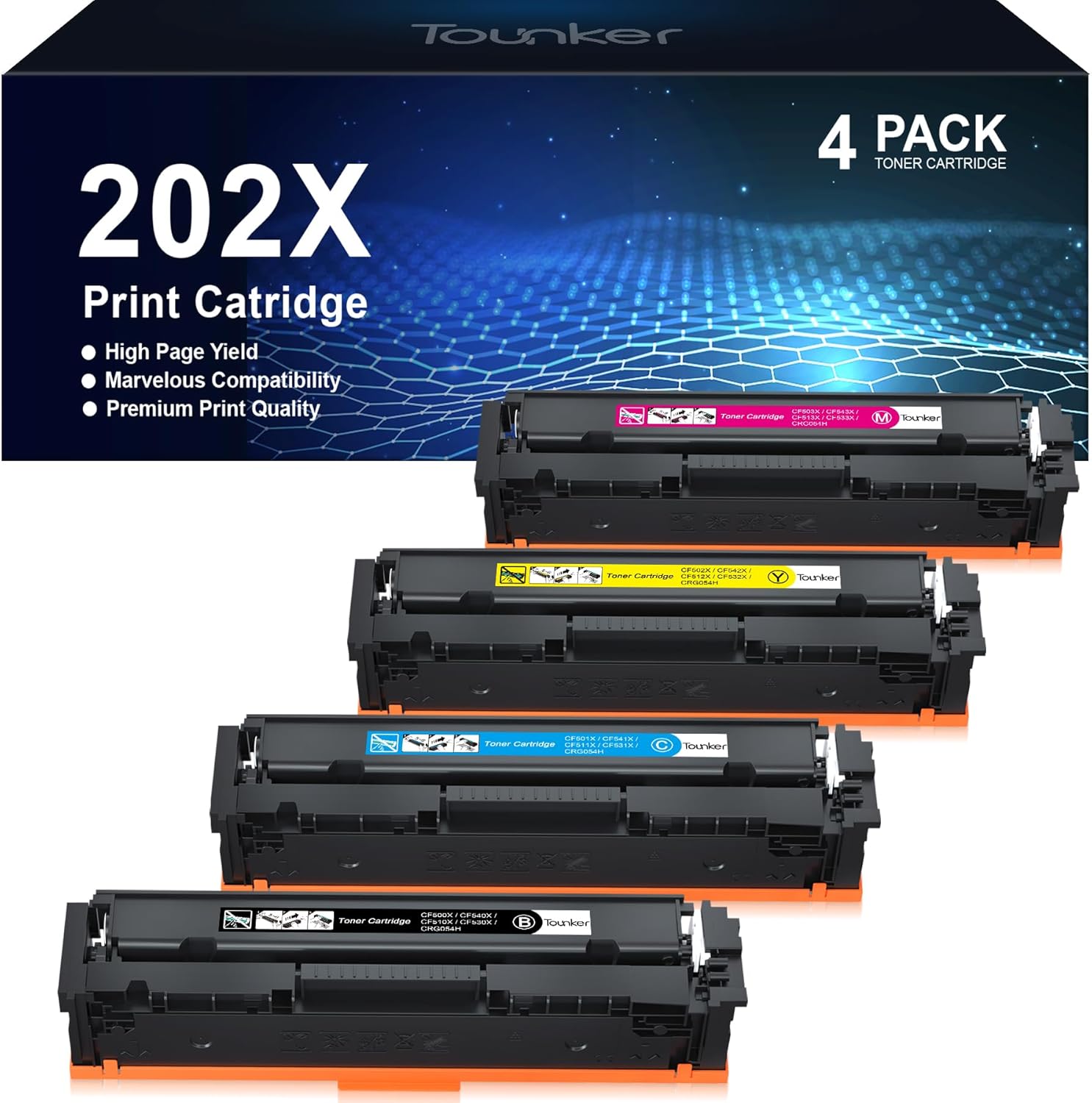 Amazon.com: Tounker 202X Toner Cartridge 4 Pack - High Yield 202A ...