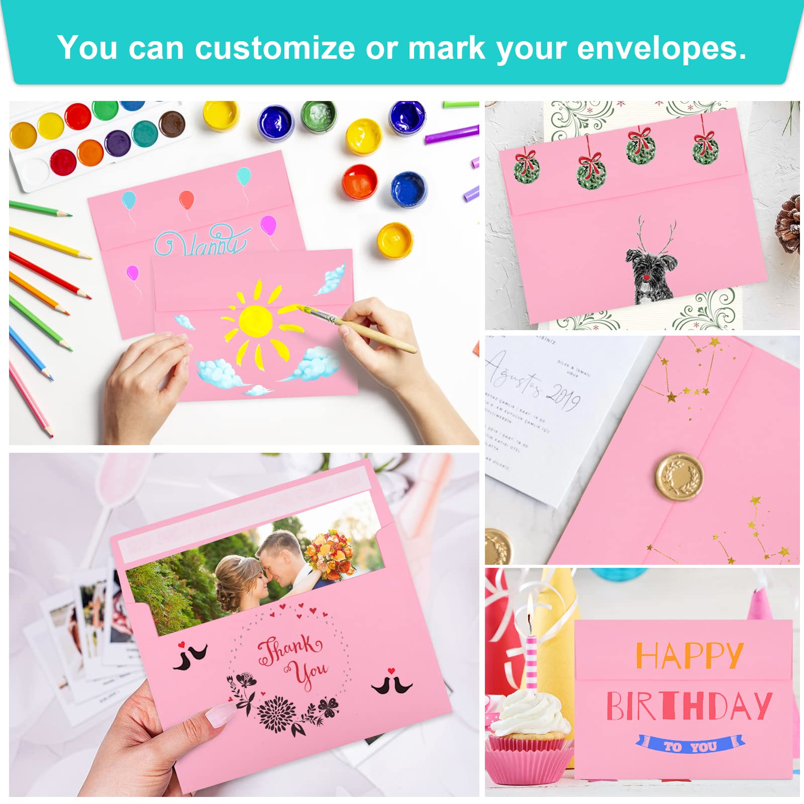 Snapklik.com : 70 Packs Of Invitation Envelopes, A2 Envelopes Pink ...